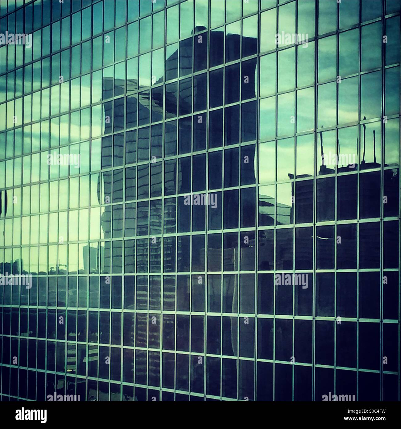 Business district of city, showing the Reflection of one business ...