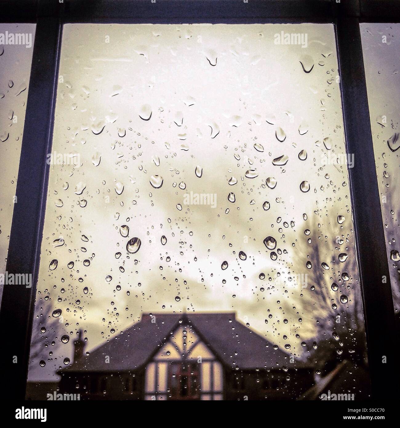 Rain on a lead lined window Stock Photo - Alamy