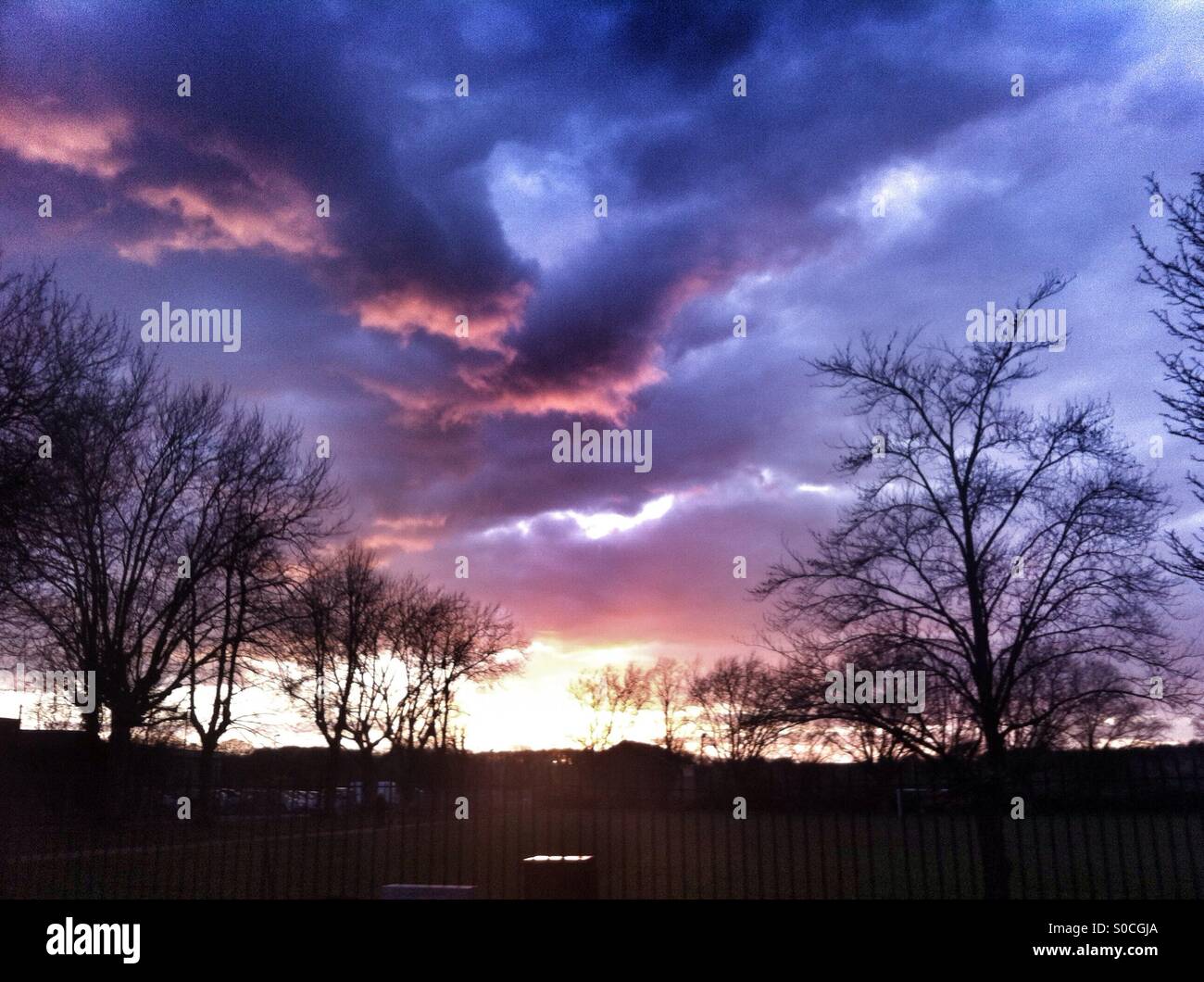 Sunset view of the park Stock Photo - Alamy