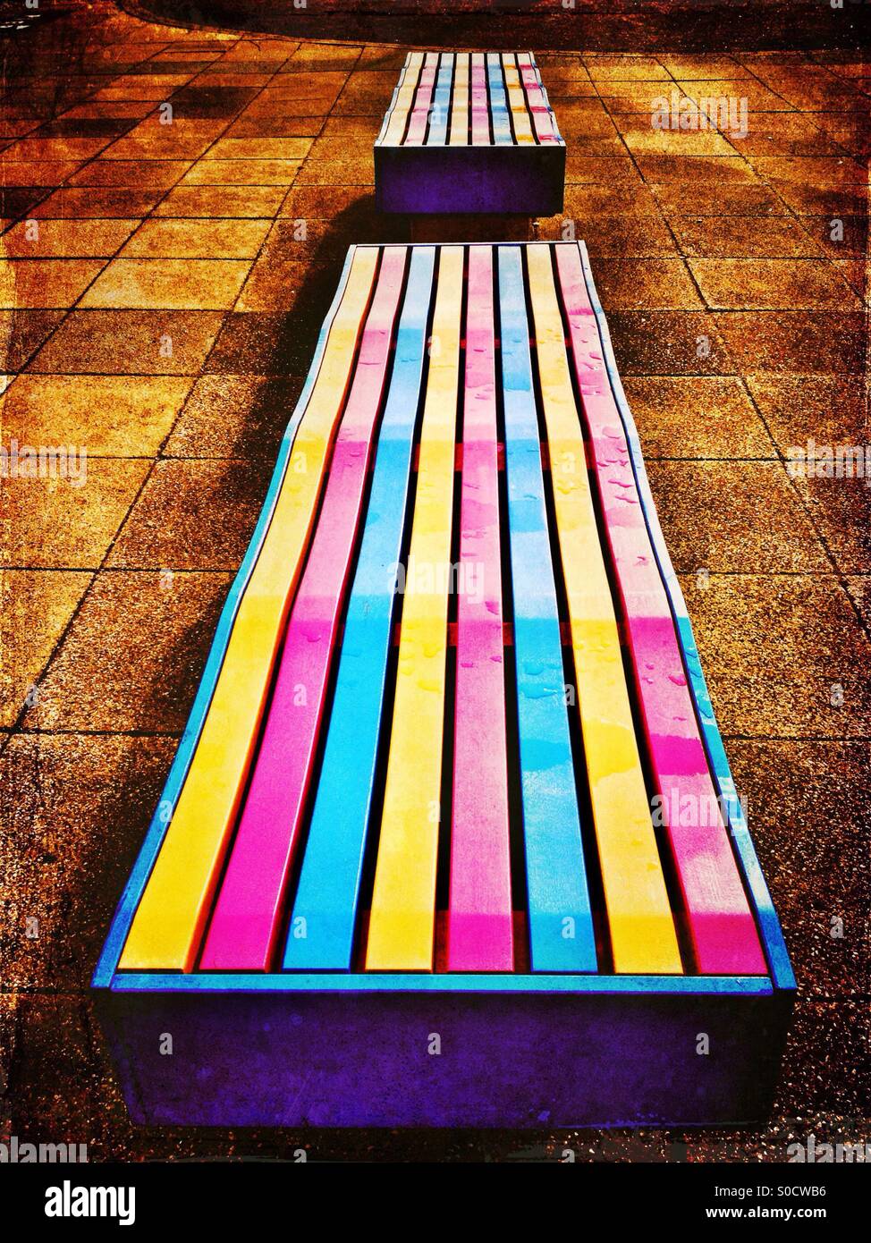 Colourful benches in Southport Stock Photo - Alamy