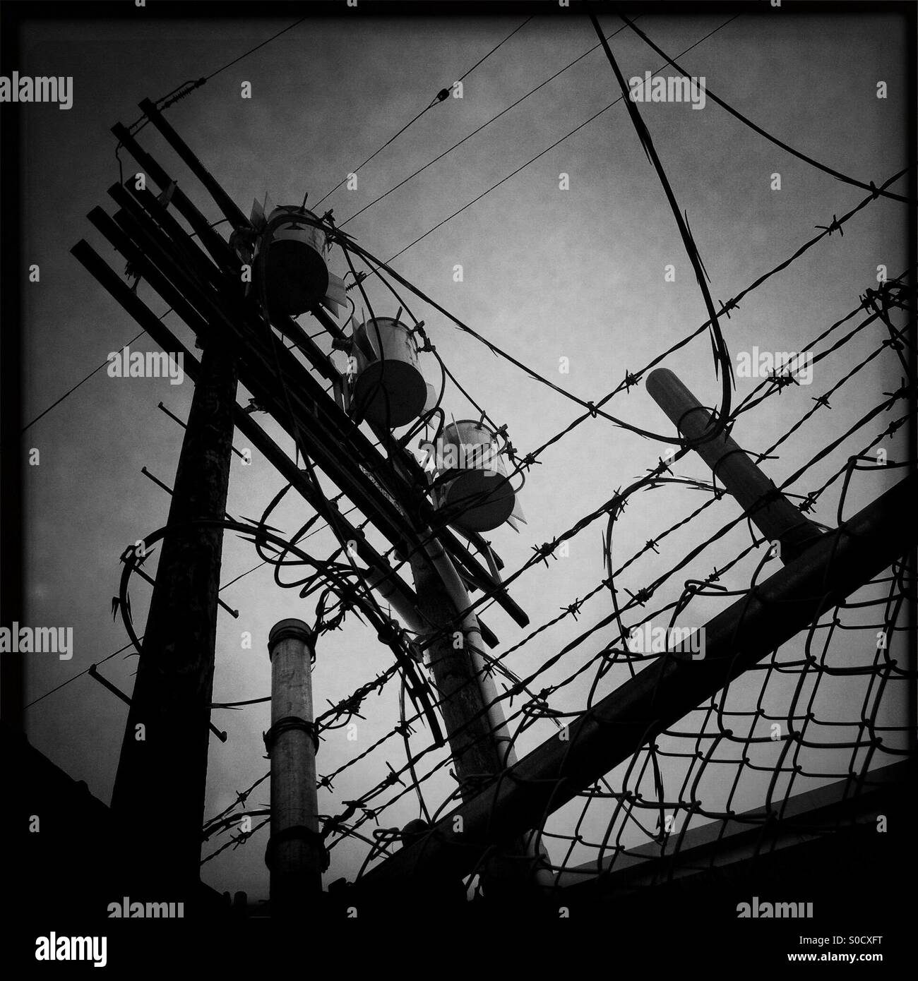 Black and white power lines hi-res stock photography and images - Alamy