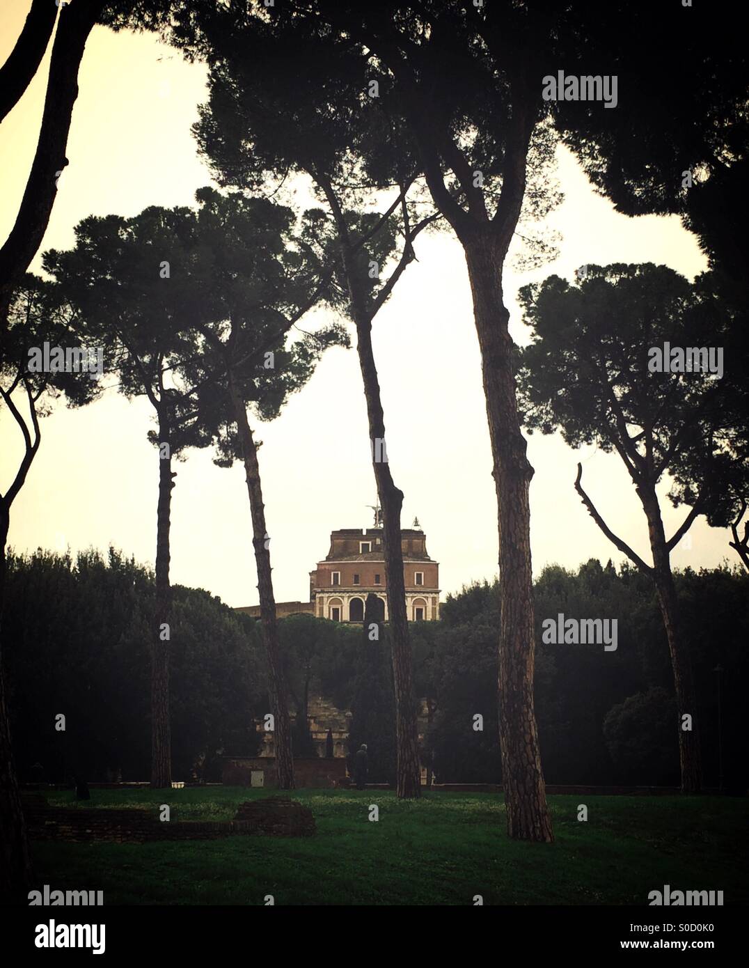 Building through opening in trees, Rome, Italy Stock Photo - Alamy