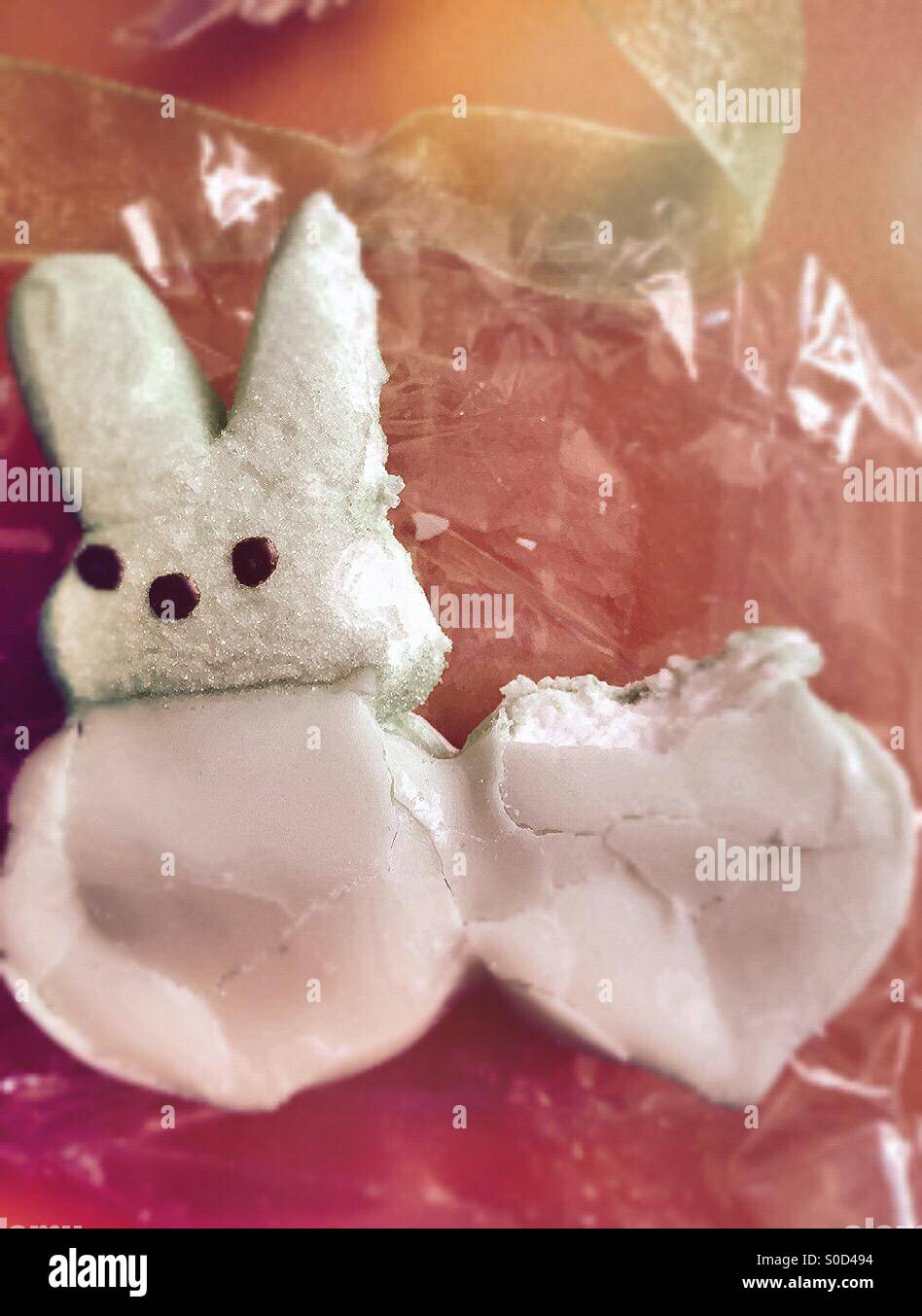 2 Peeps: One Whole , One Eaten Stock Photo - Alamy
