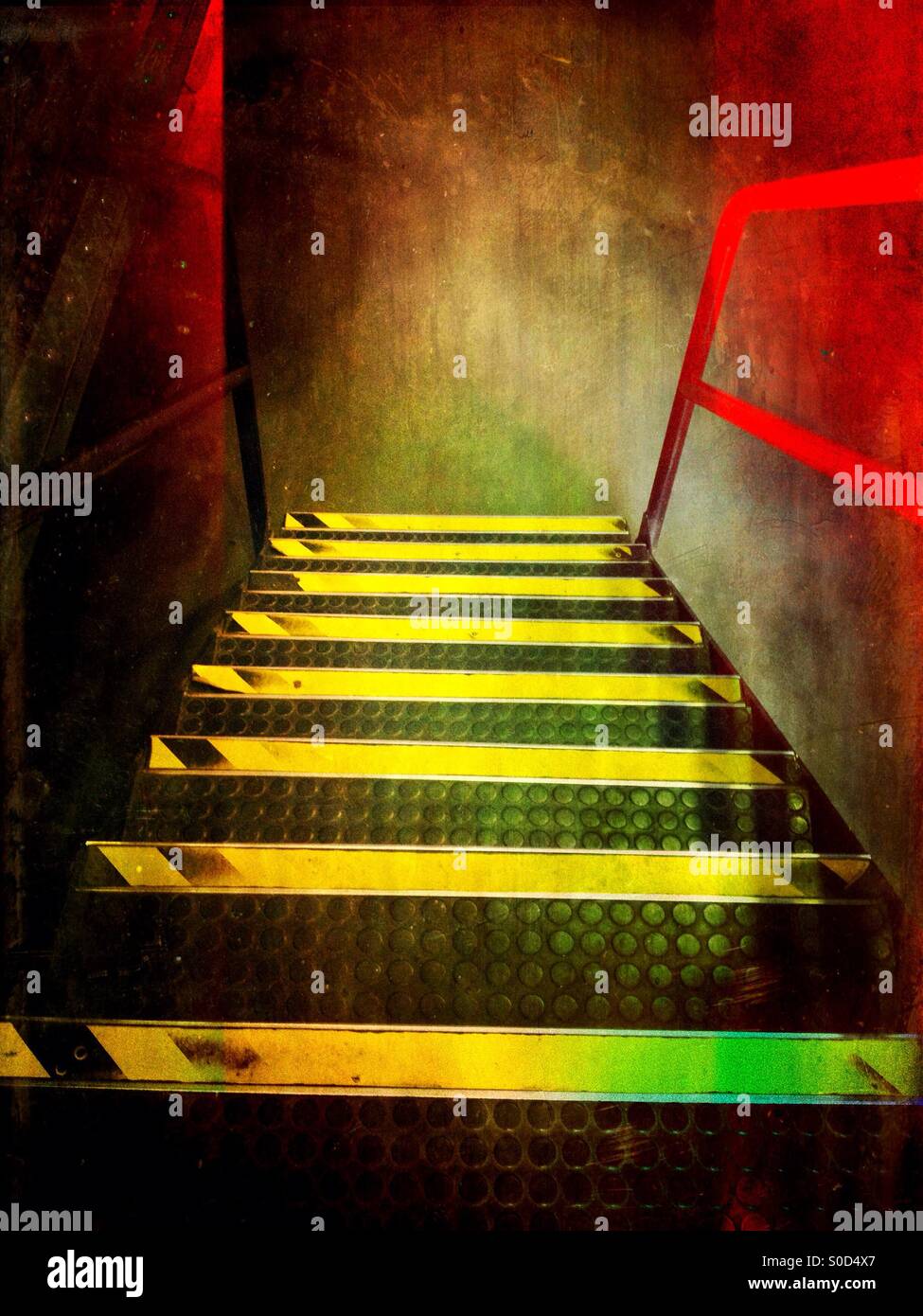 Staircase with hazard strips on Stock Photo - Alamy
