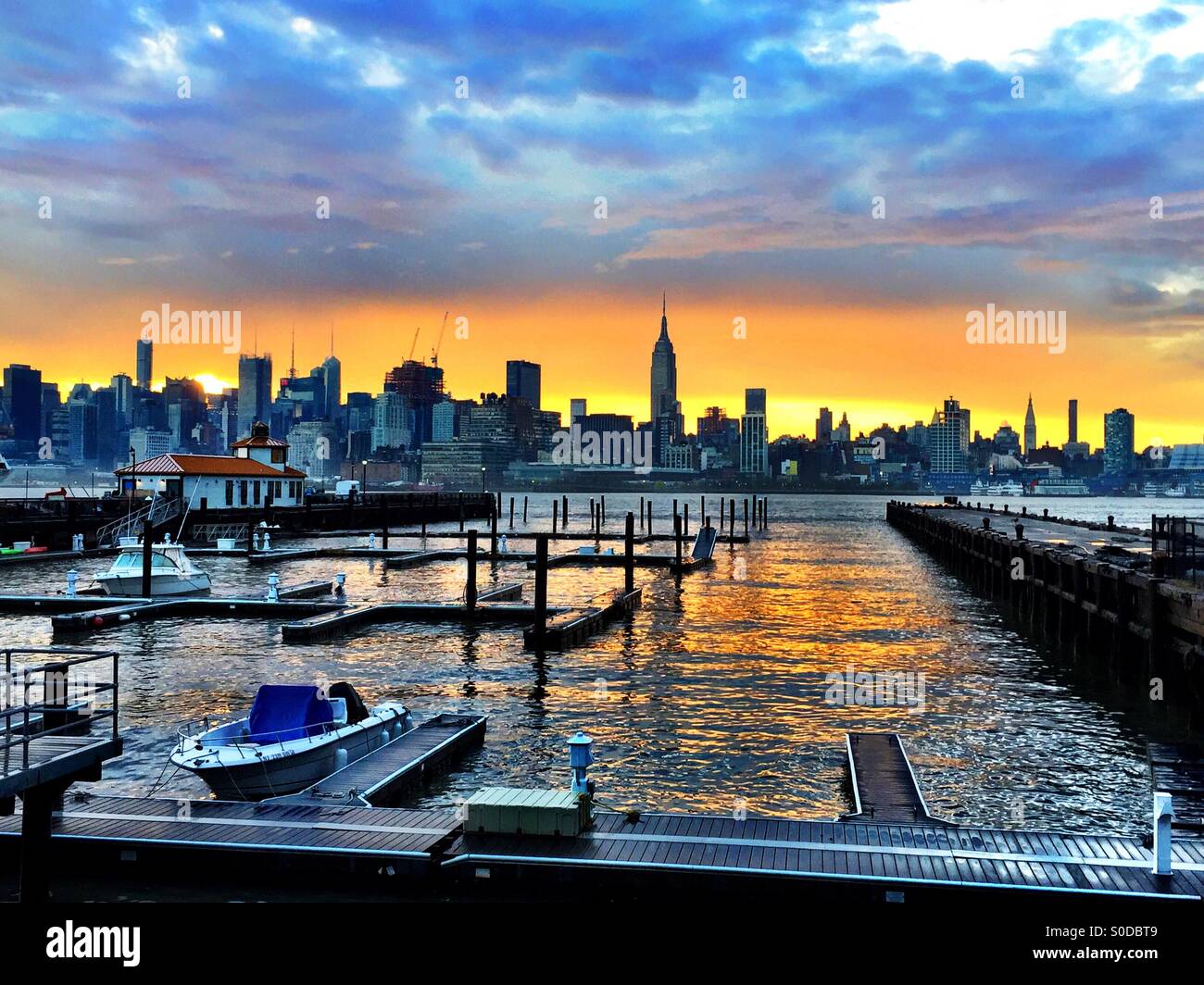 New york city midtown skyline its reflection on hi-res stock ...