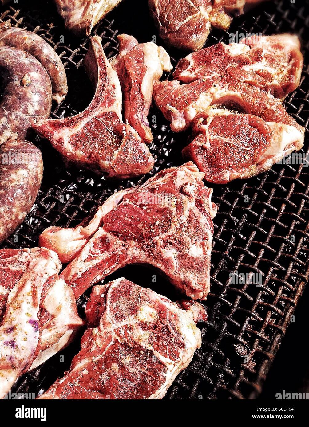 Meat on Grill Stock Photo - Alamy
