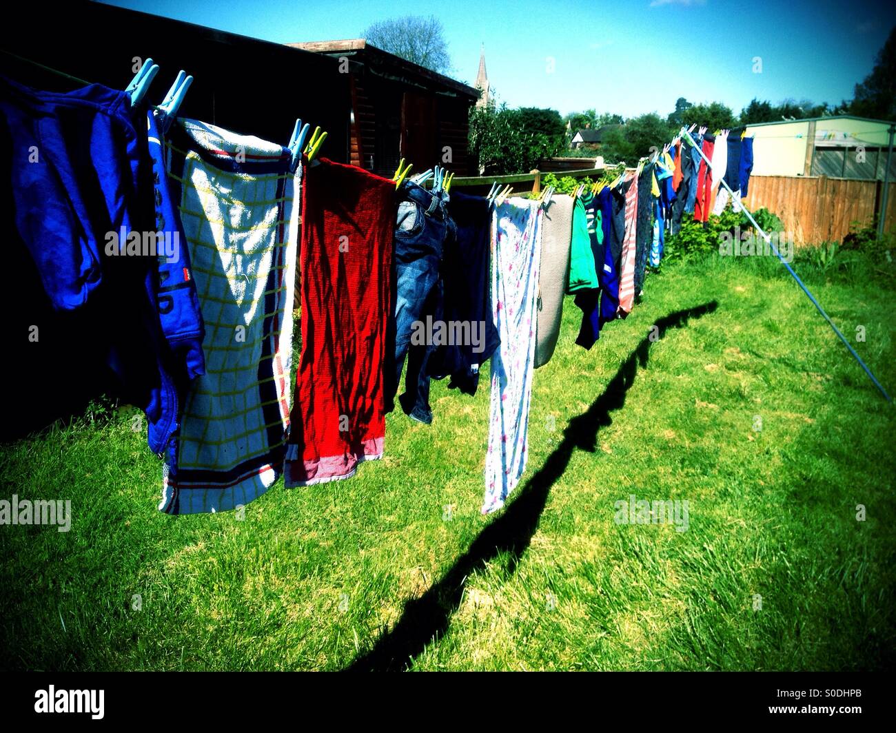 Washing drying on the washing line Stock Photo - Alamy