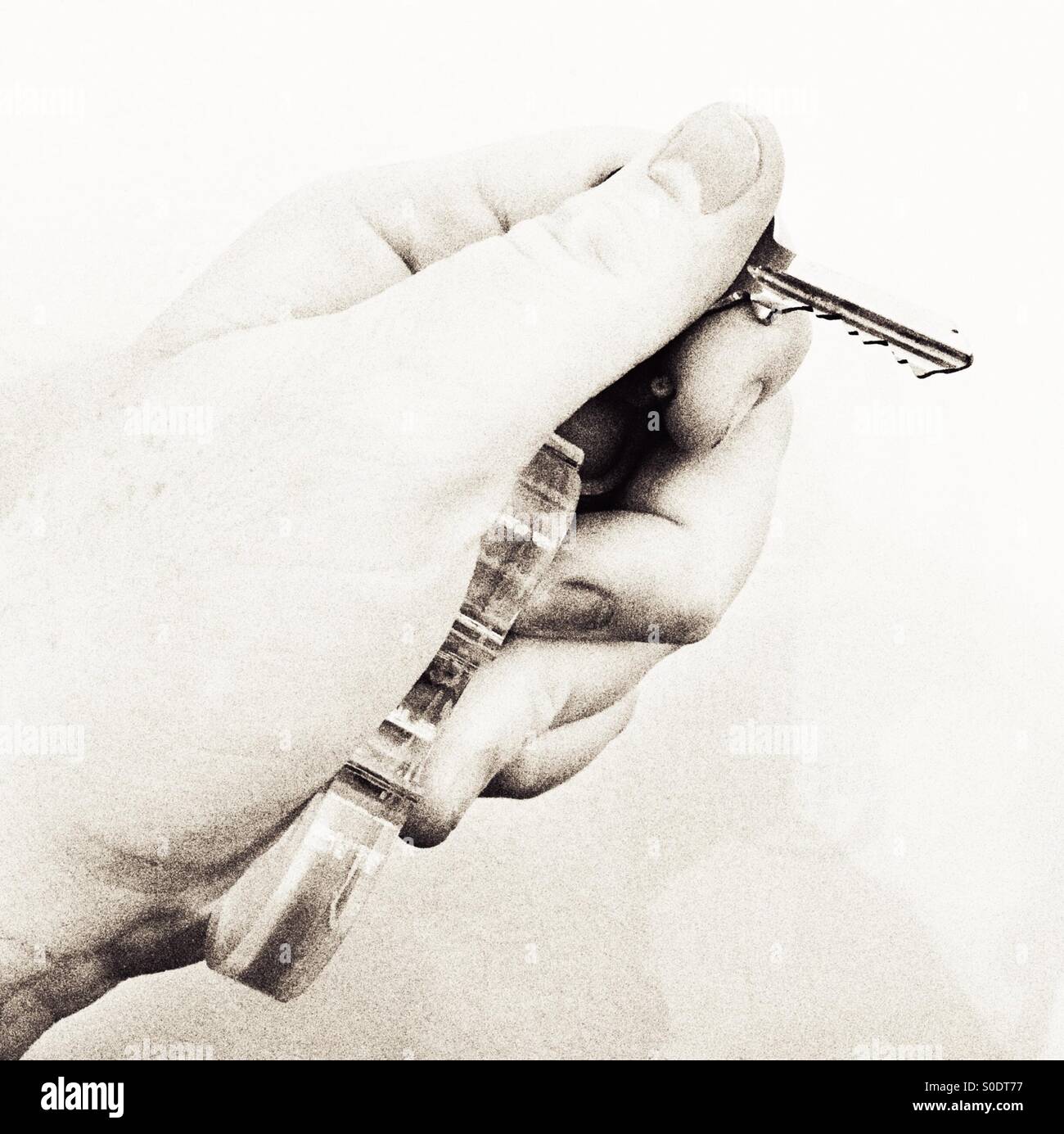 Hand and key on white Stock Photo - Alamy