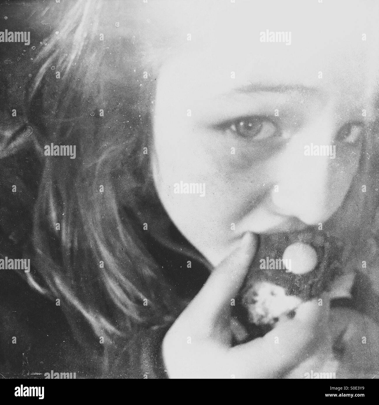 Caught red handed. Sneaky little girl eating chocolate cake Stock Photo ...