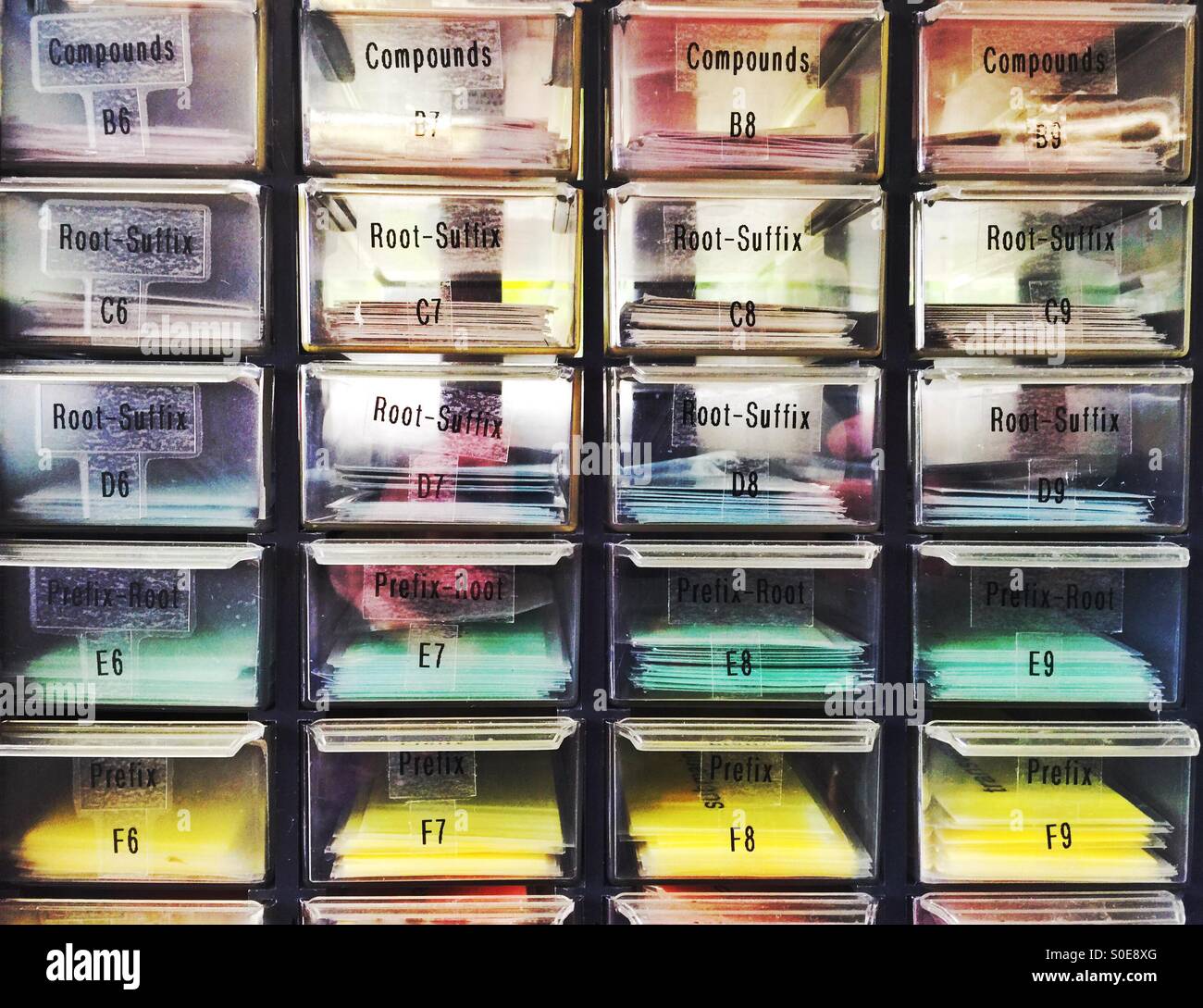 mini drawers with language materials Stock Photo - Alamy