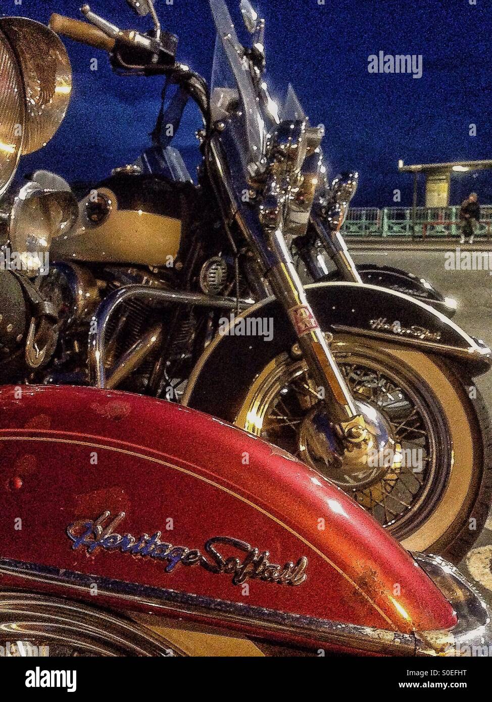 Harley Motorbikes at night Stock Photo - Alamy