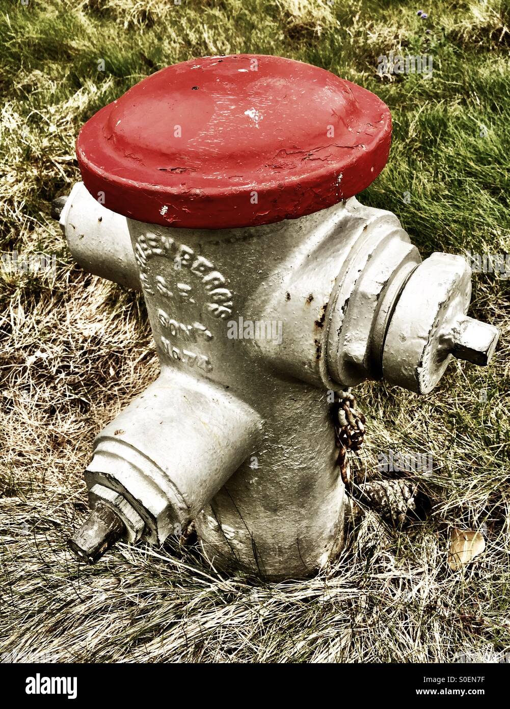 Red and silver vintage California fire hydrant Stock Photo - Alamy