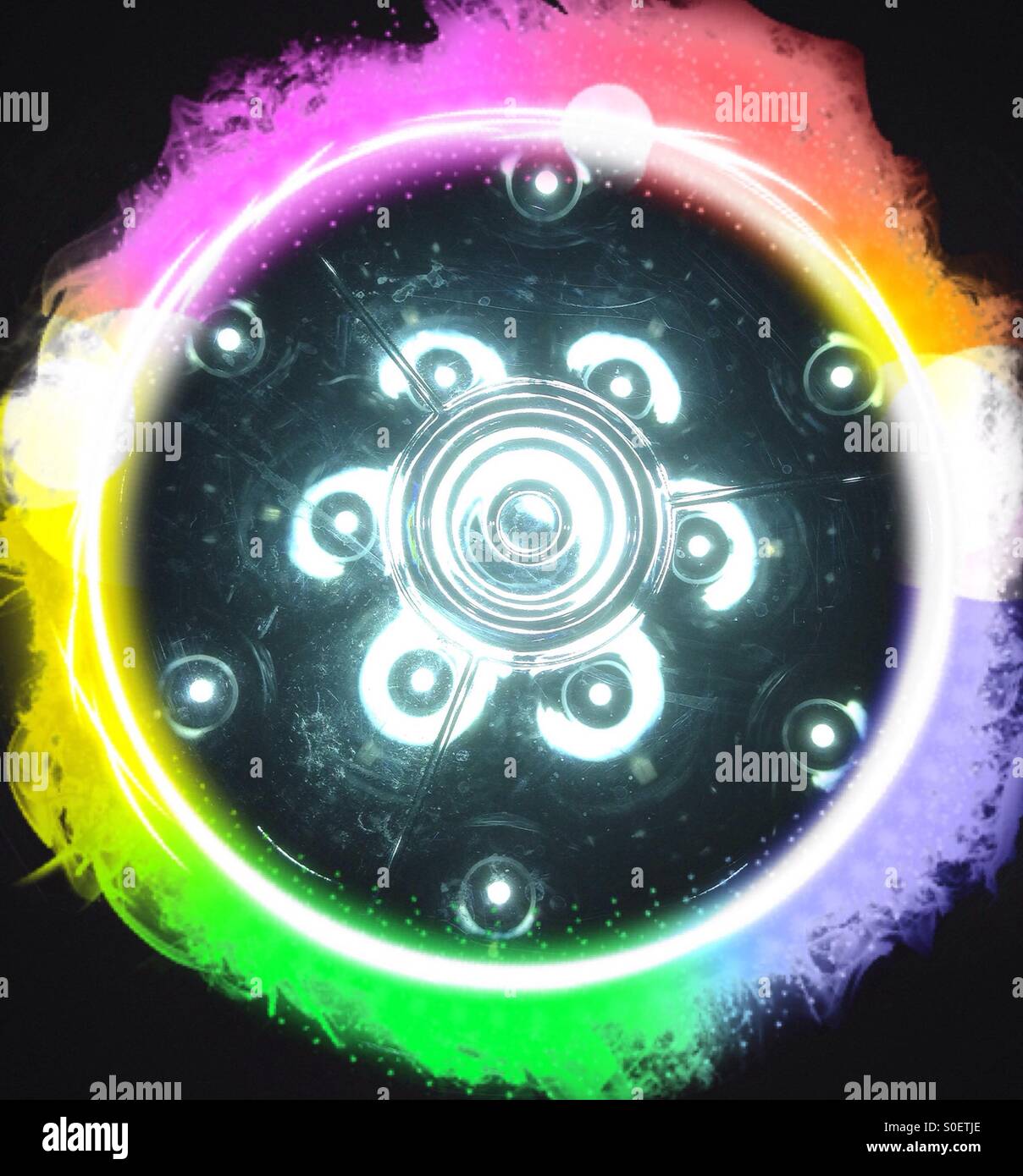 Coloured ring effect , around LEDTorchlight Stock Photo - Alamy