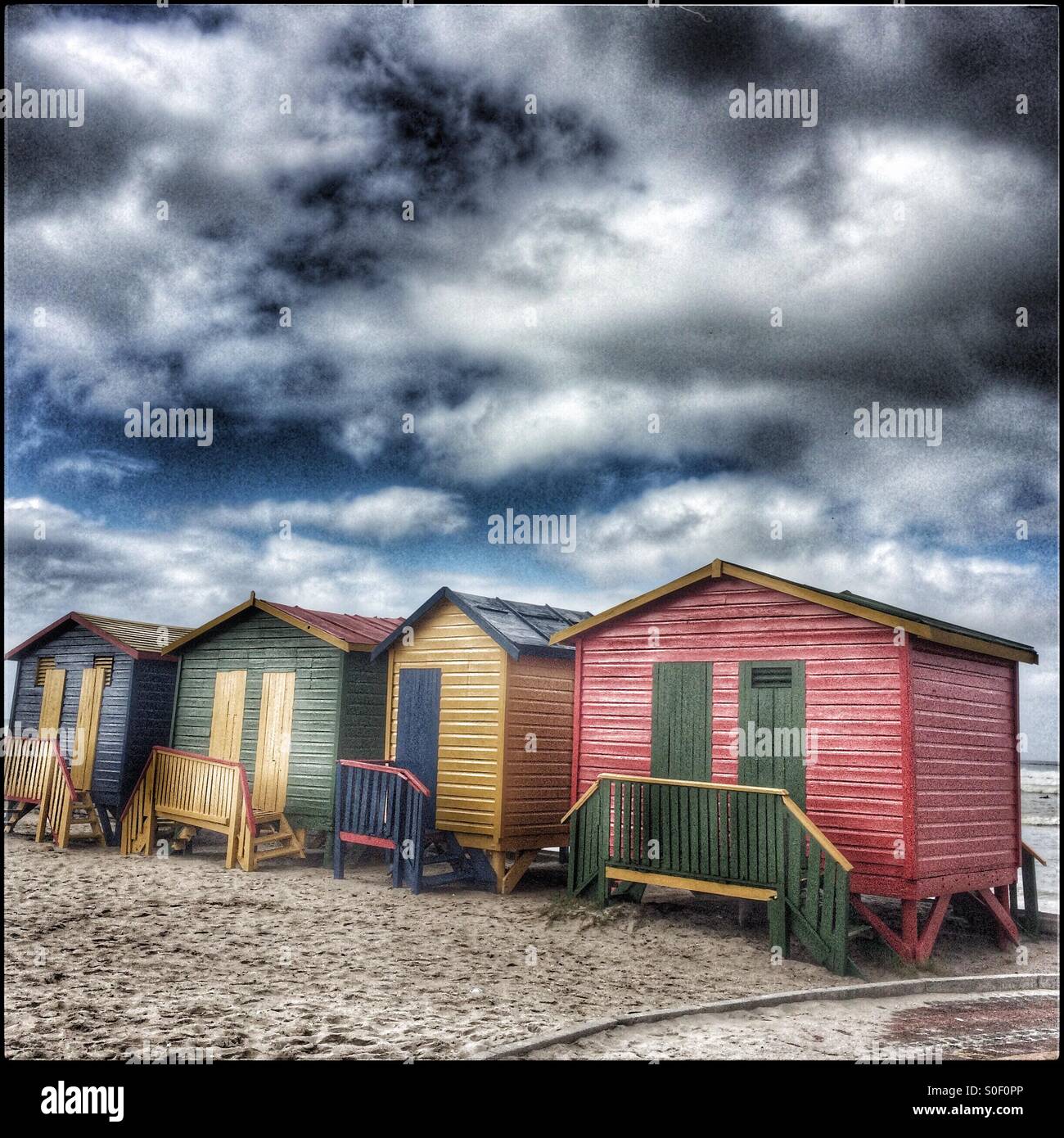 Colourful beach huts on Muizenberg beachfront , South Africa Stock ...