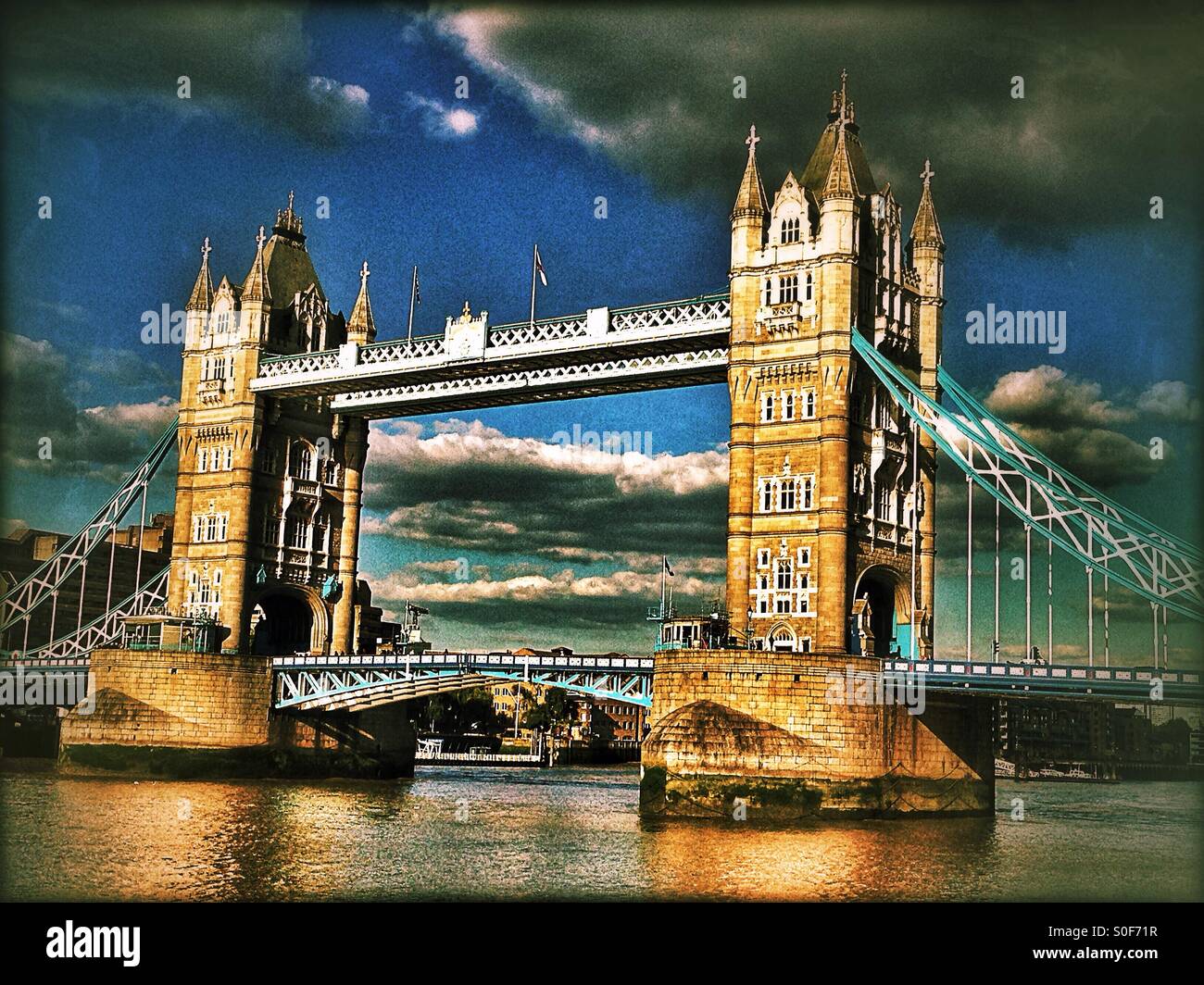 View of Tower Bridge across the River Thames, London Borough of Tower ...