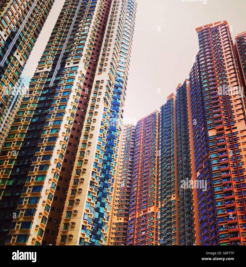 Colorful towers in HK Stock Photo - Alamy
