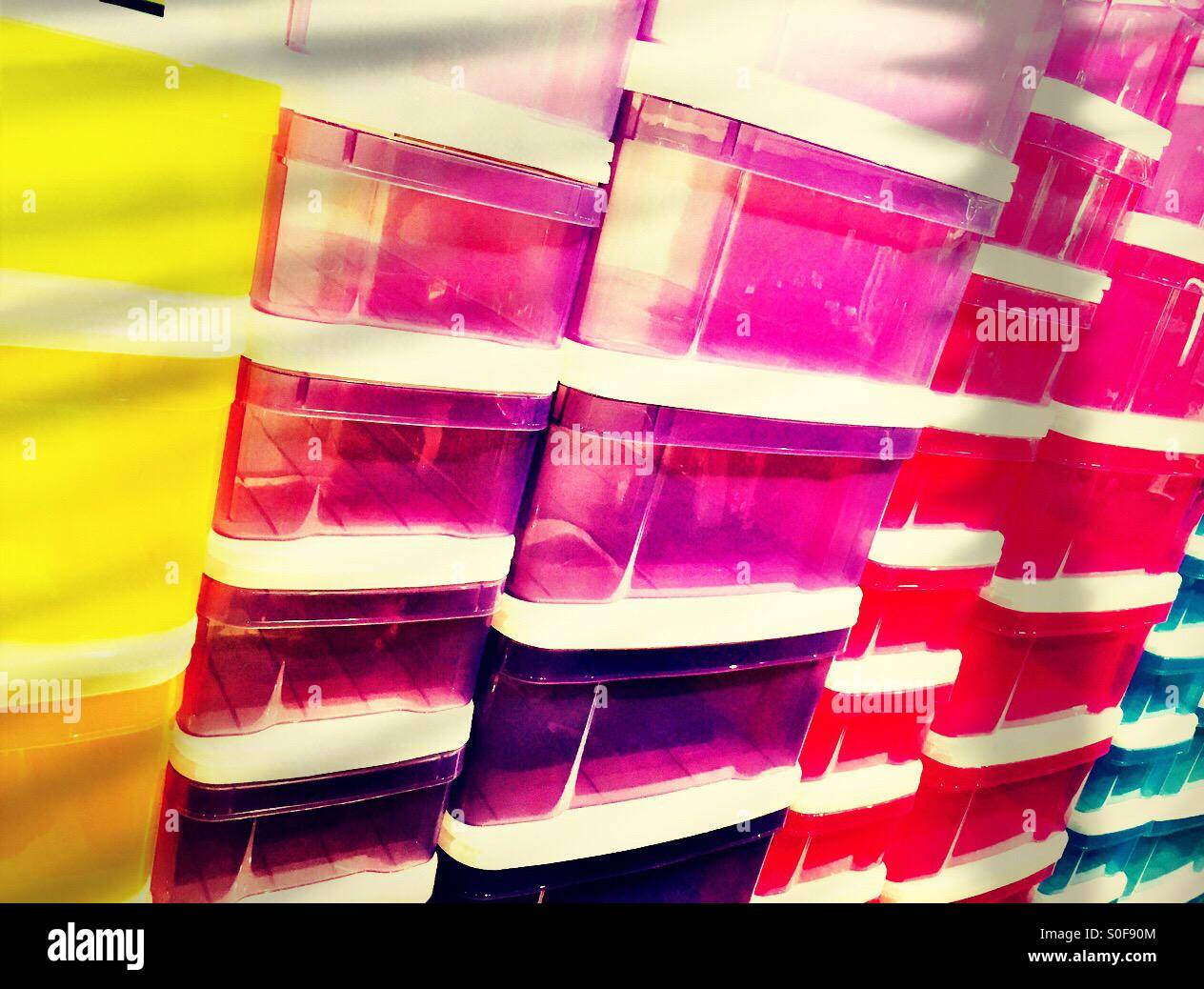 Colorful plastic storage bins with drawers at The Container Store NYC ...