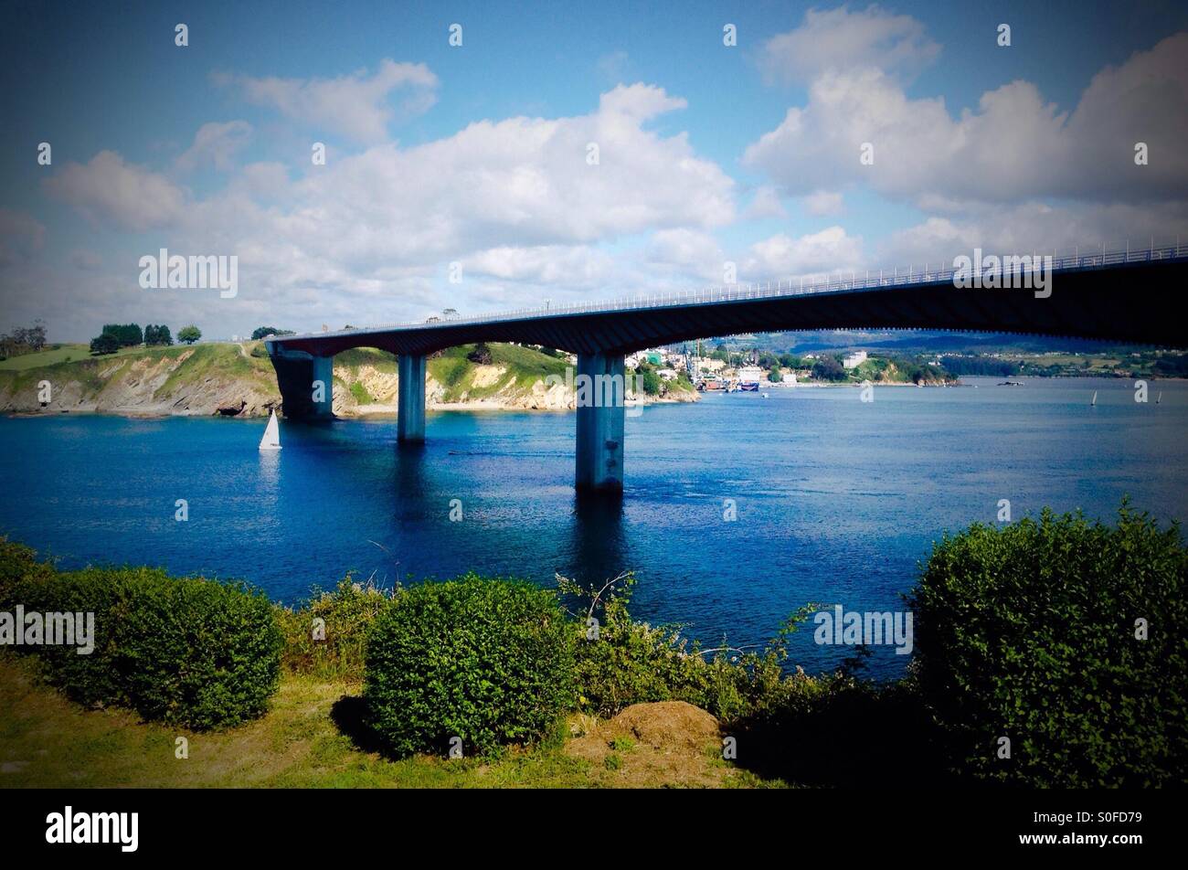 Bridge over Eo river that joins Asturias and Galicia in Spain Stock ...