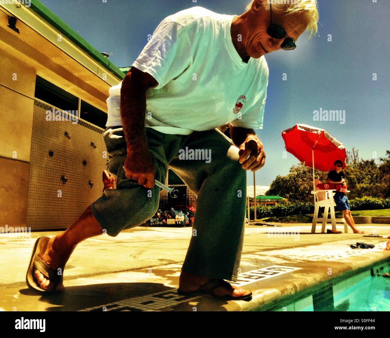 The swimming pool staff. Sunny azure blue skies. San Francisco Bay Area ...