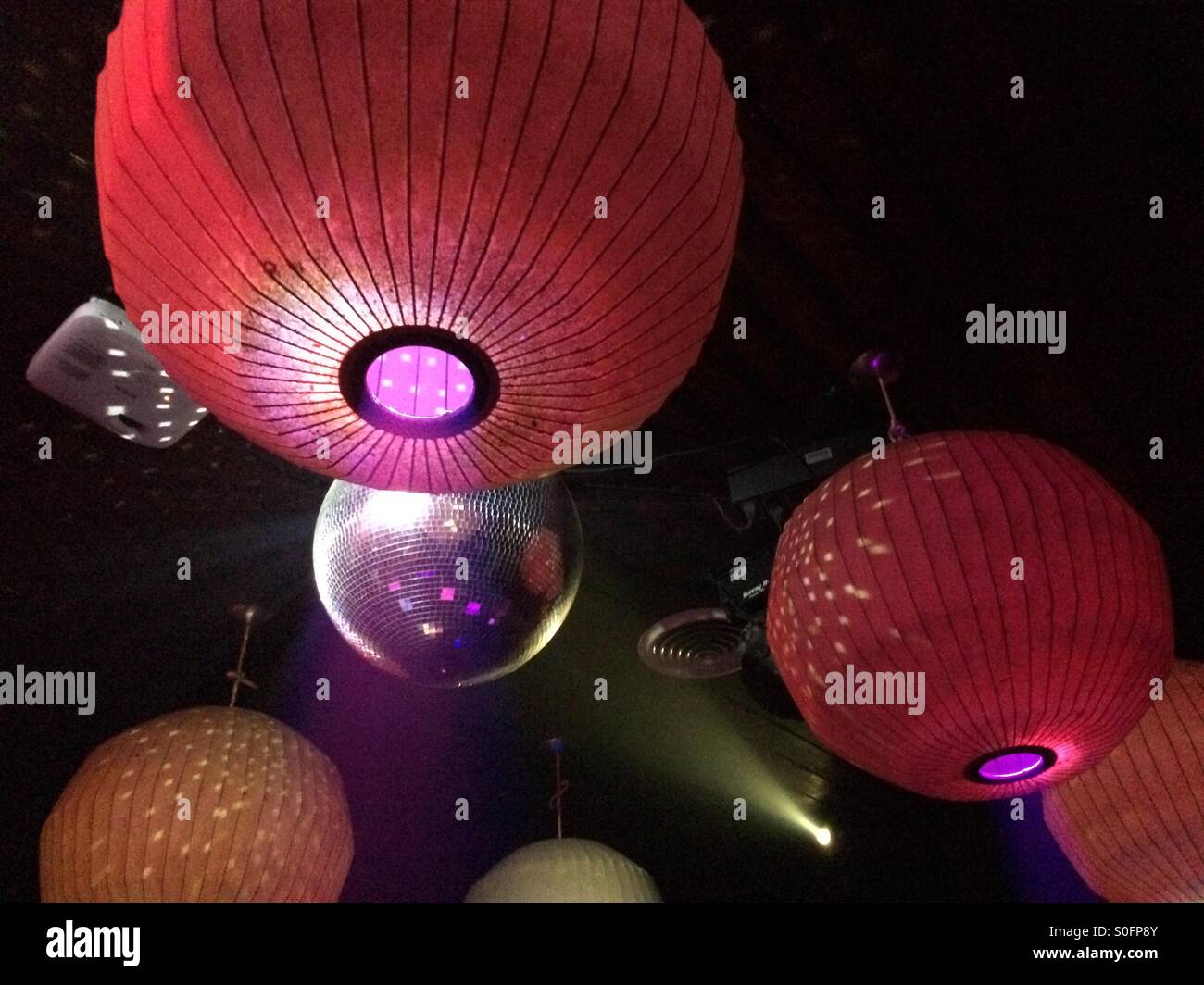 Chinese lanterns and disco ball Stock Photo - Alamy