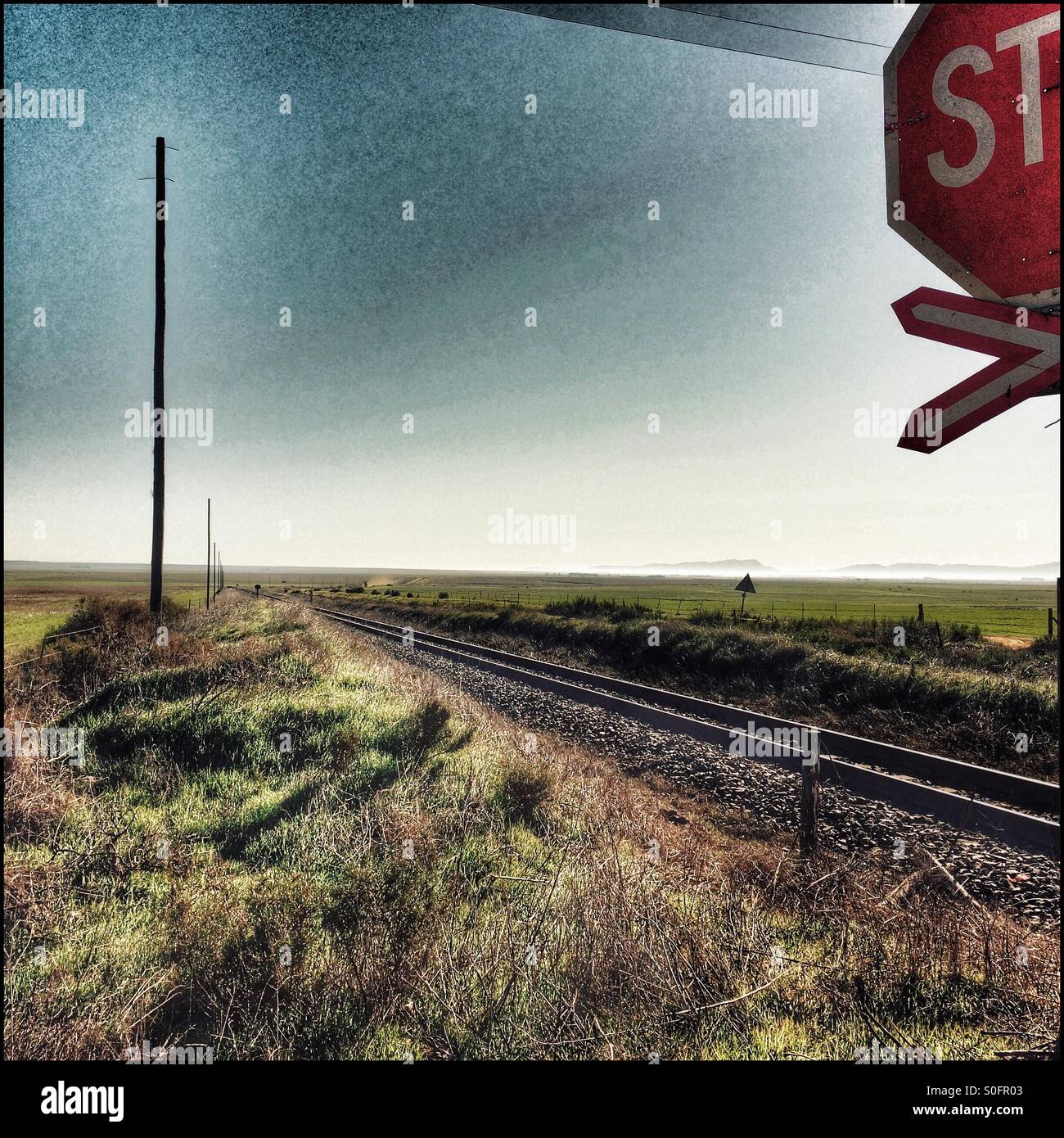 Stop sign at railway crossing Stock Photo - Alamy