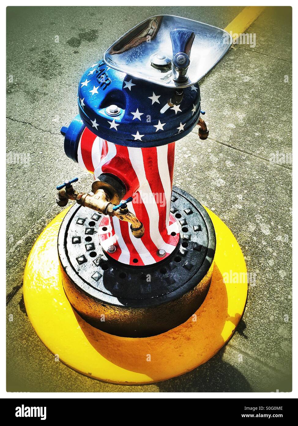Patriotic painted fire hydrant that also serves as a unique drinking ...
