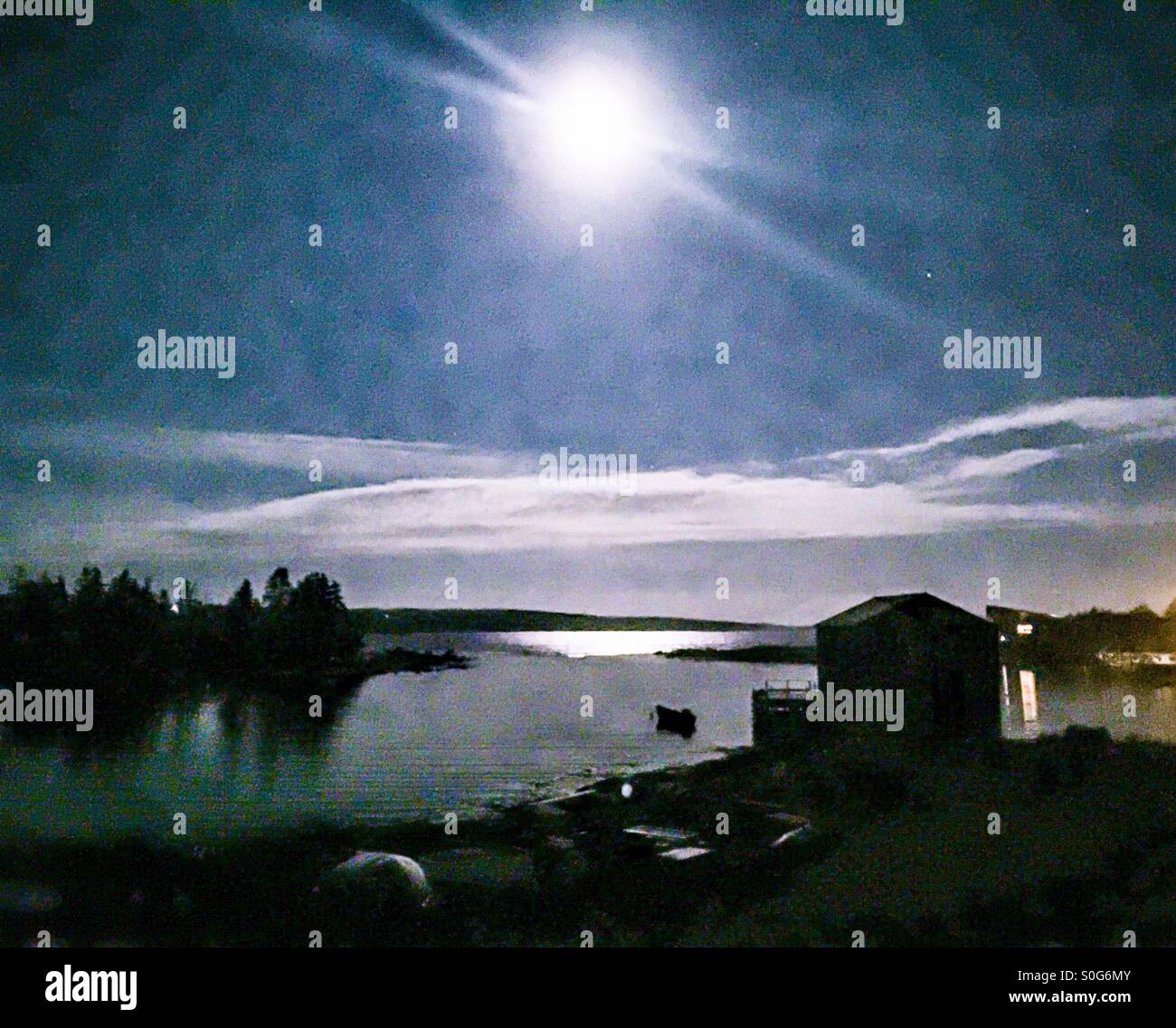 Full moon over water Stock Photo - Alamy