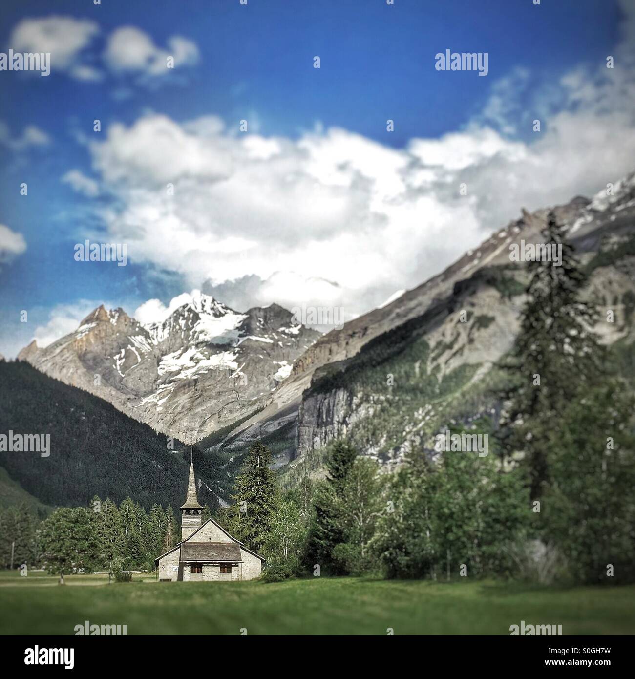 Church in Alpine valley, Kandersteg, Switzerland Stock Photo - Alamy