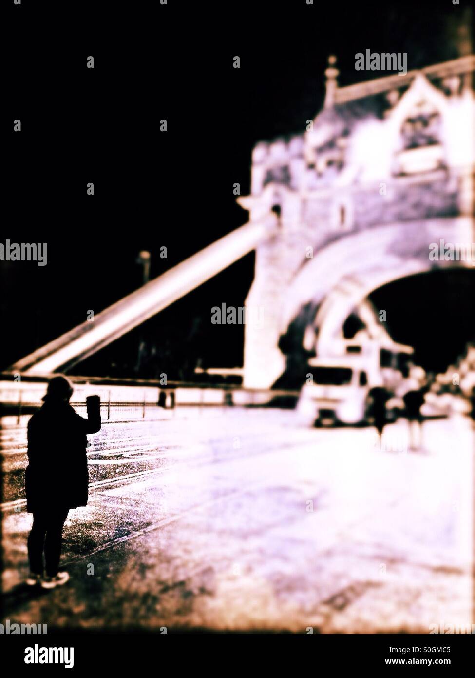 View of Tower Bridge at night, London Borough of Tower Hamlets, Central ...