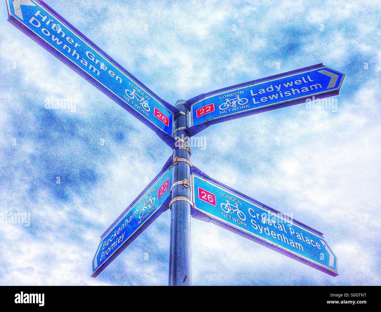 South London direction sign Stock Photo - Alamy