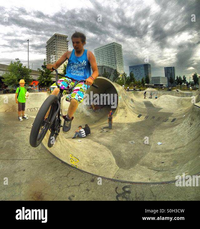 BMX Jump in skatepark Stock Photo - Alamy