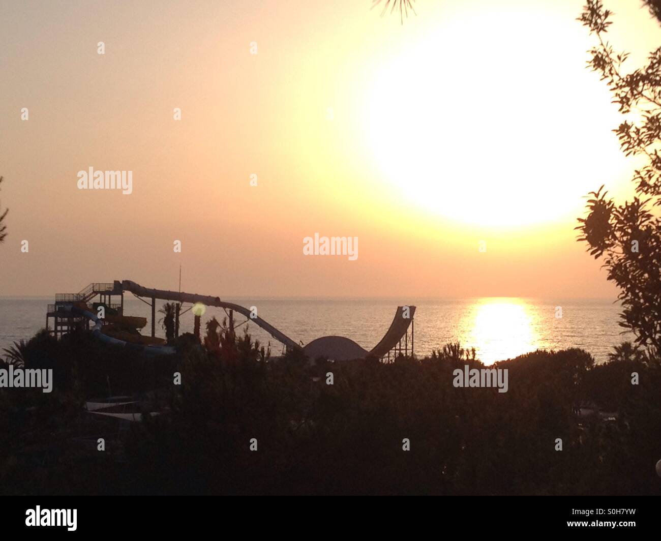 Beautiful Sunset across a resort in Turkey overlooking the Waterpark ...