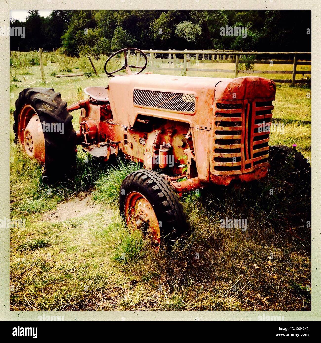 Vintage Red Tractor Stock Photo - Alamy