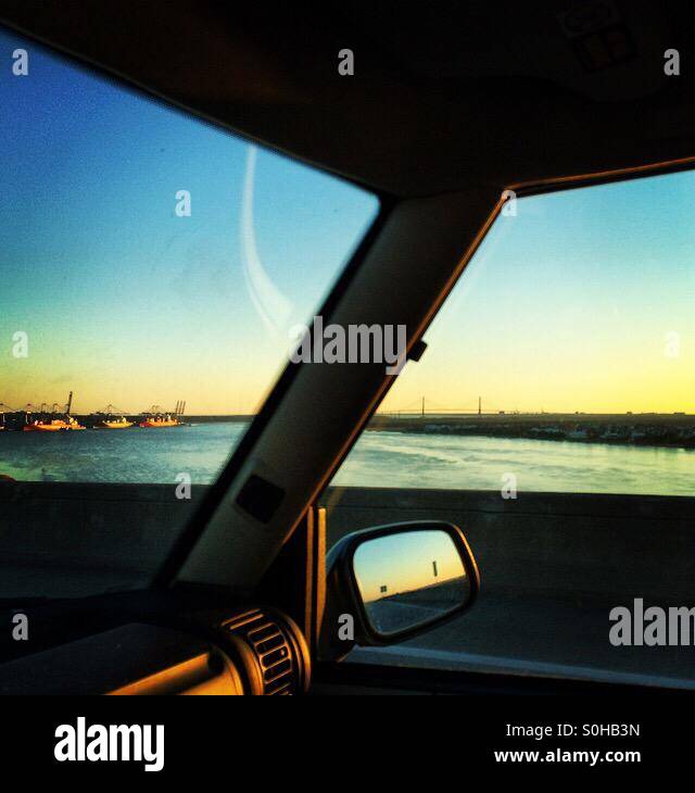 Sunset drive over bridge in Charleston, SC Stock Photo - Alamy