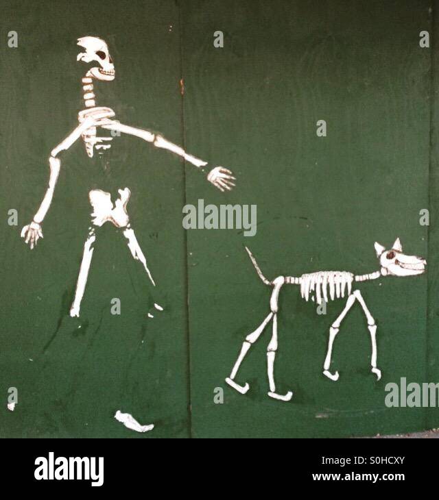Skeleton walking a skeleton dog graffiti in Chicago Stock Photo - Alamy