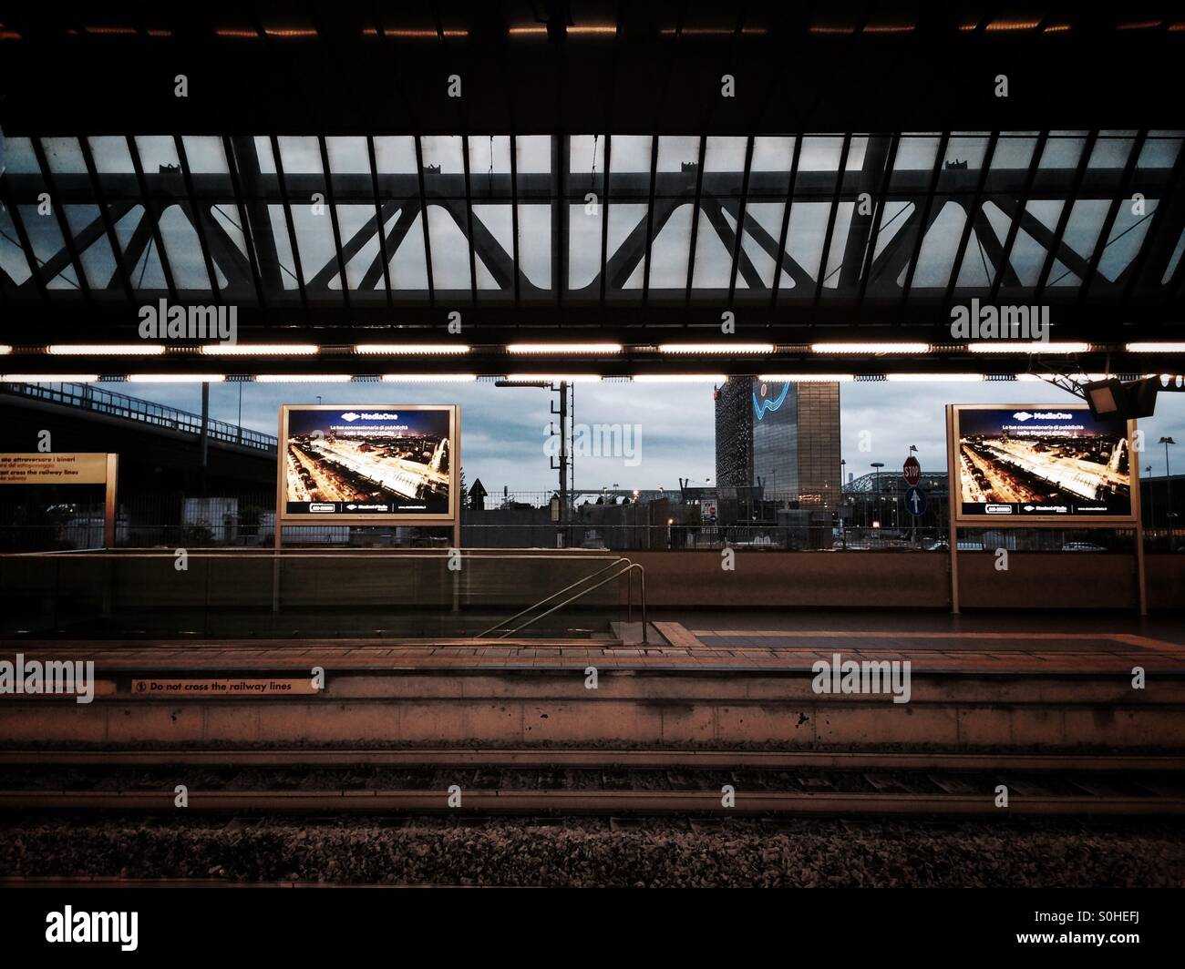 Exterior Night view of the Railway station of Rho fiera Milano Italy ...