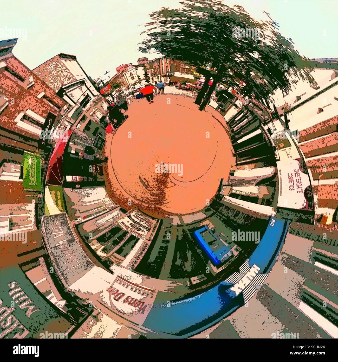 Macclesfield market place little planet twirl drawing Stock Photo - Alamy