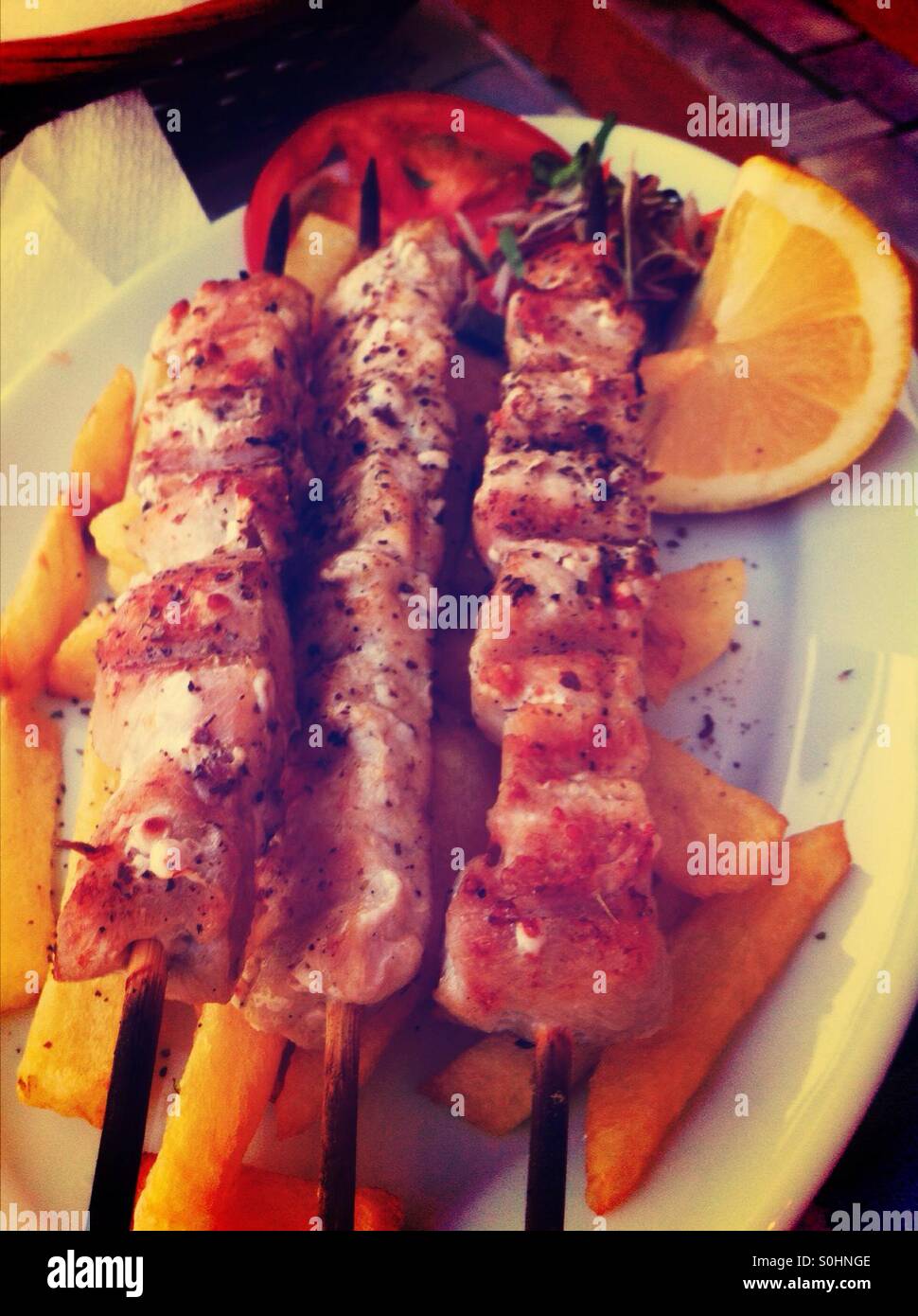 Chicken souvlaki in Crete Stock Photo - Alamy