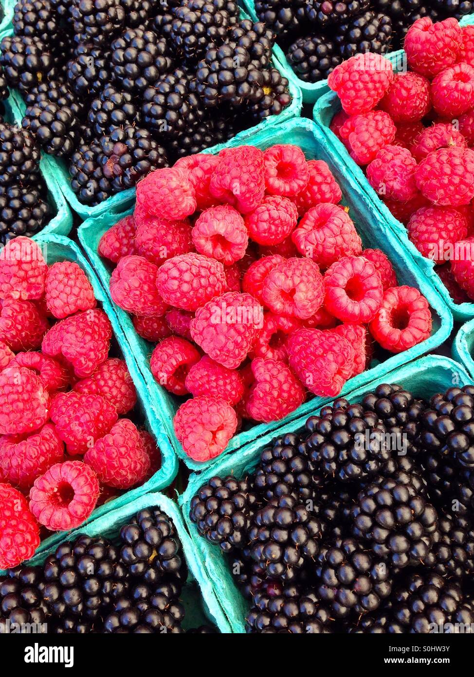 Cartons of fresh raspberries and blackberries Stock Photo - Alamy