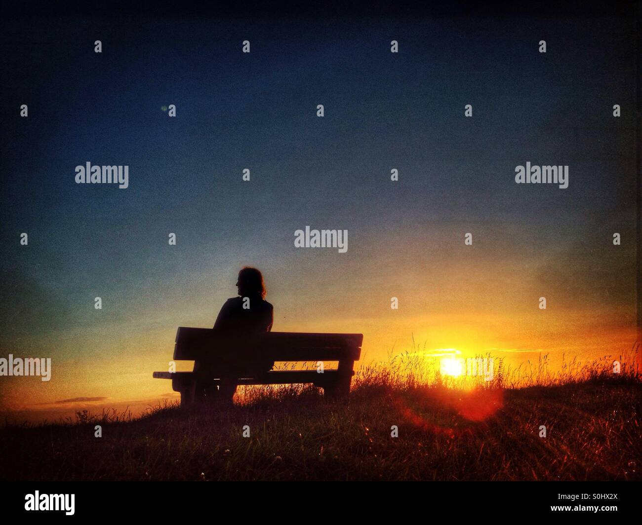 A Girl Sitting Alone In The Sunset Sketch