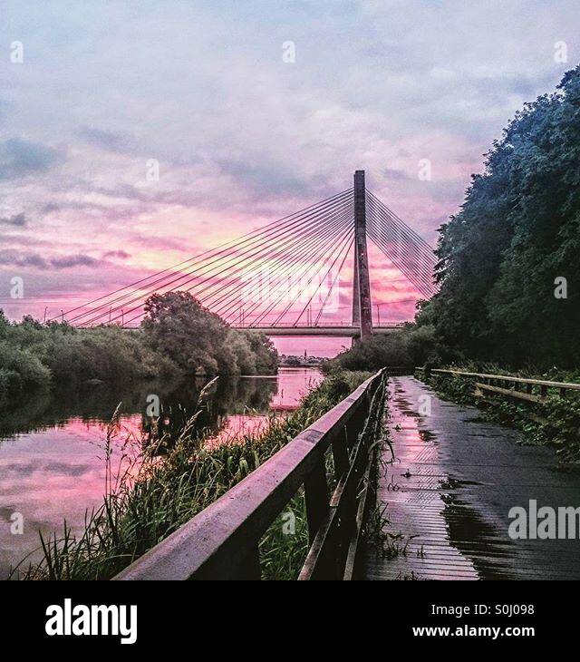 River Boyne ramparts and Boyne cable bridge as background Stock Photo ...