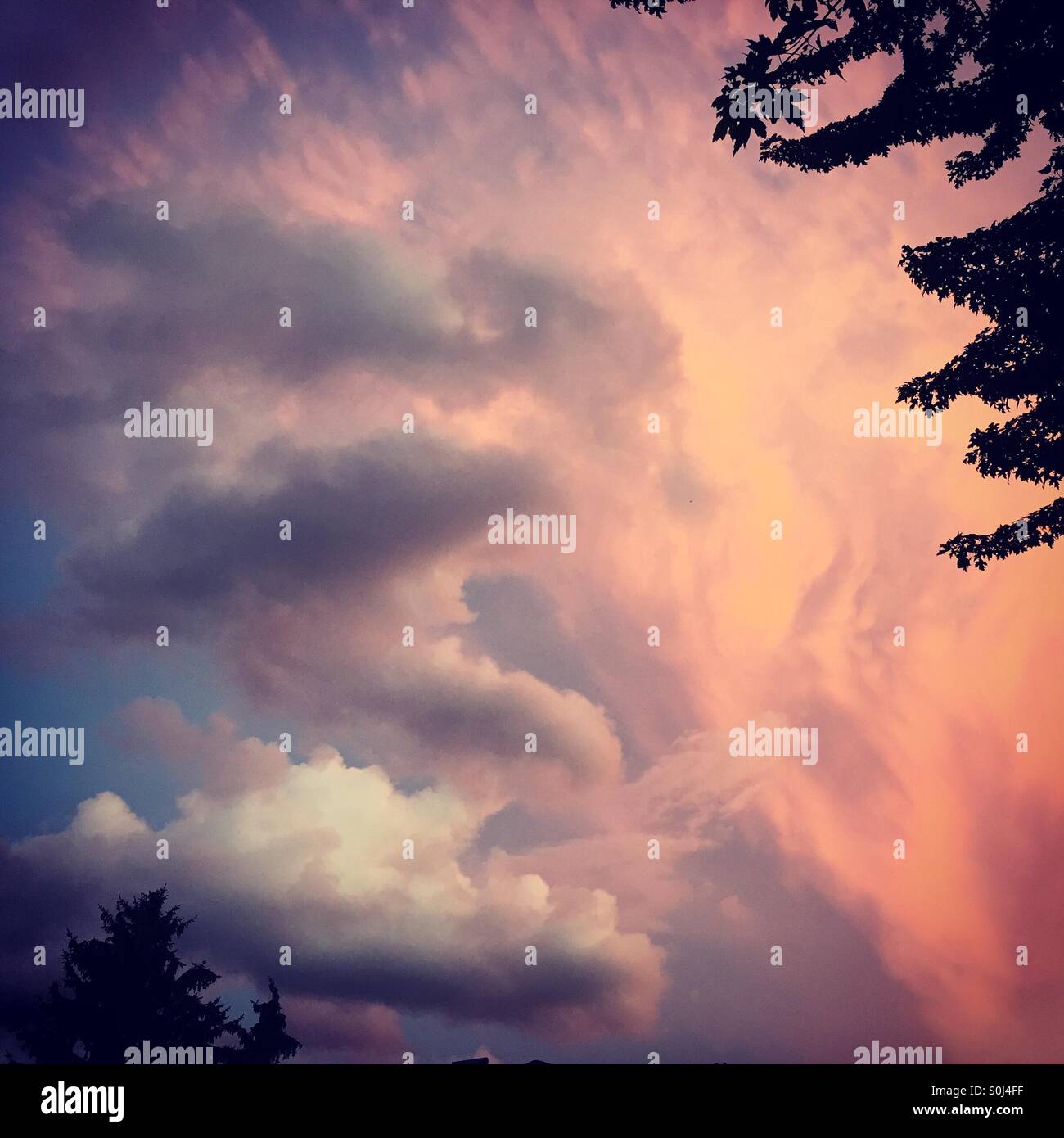 Crazy clouds at sunset Stock Photo - Alamy