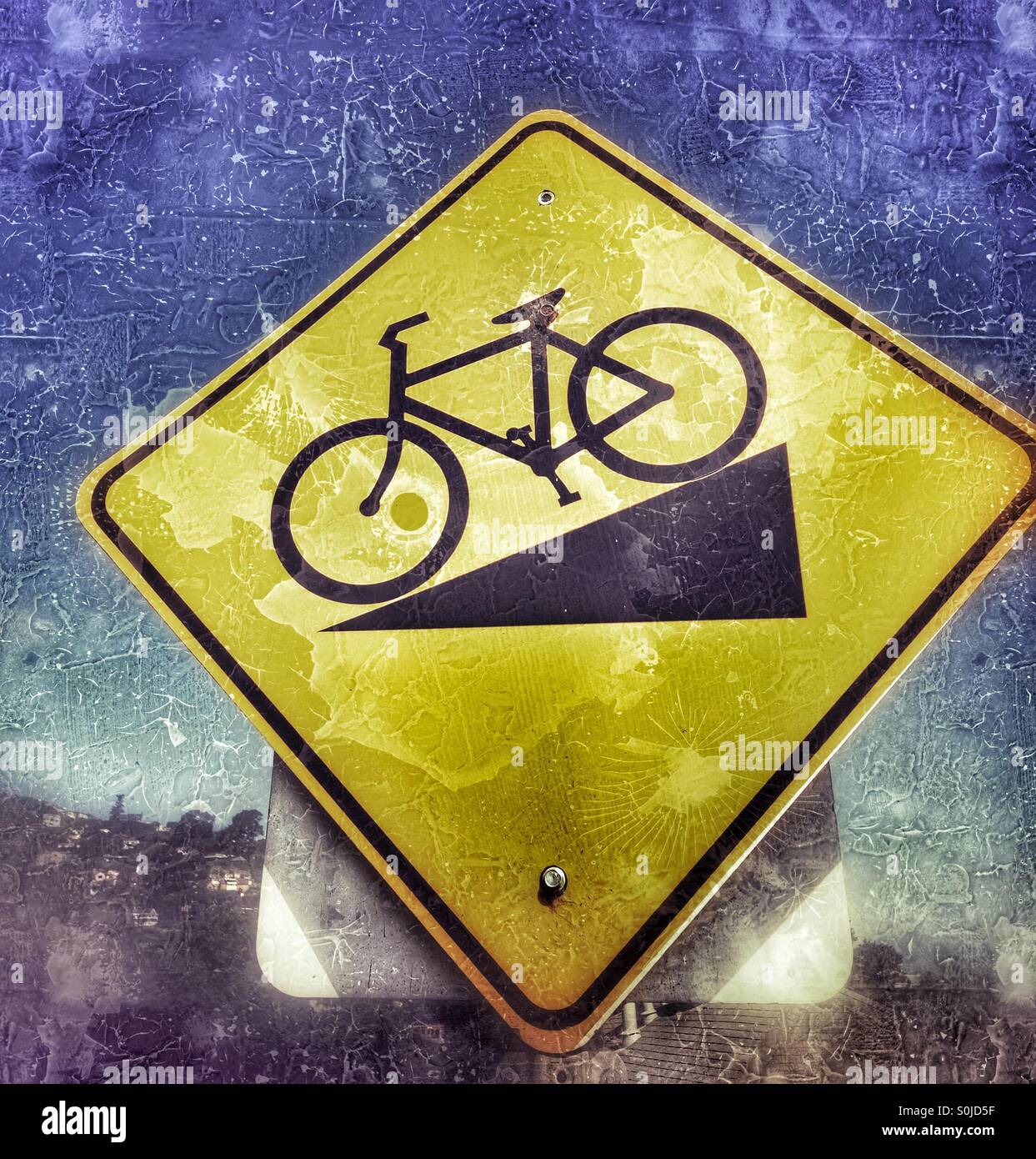 Downhill bicycle warning Stock Photo - Alamy