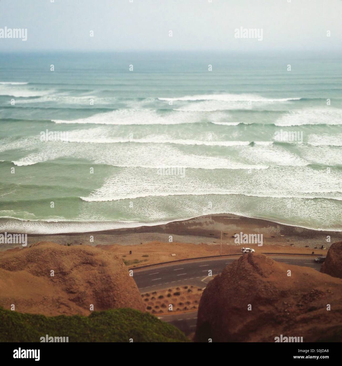 View of Pacific Ocean from cliff, Miraflores, Lima, Peru Stock Photo ...
