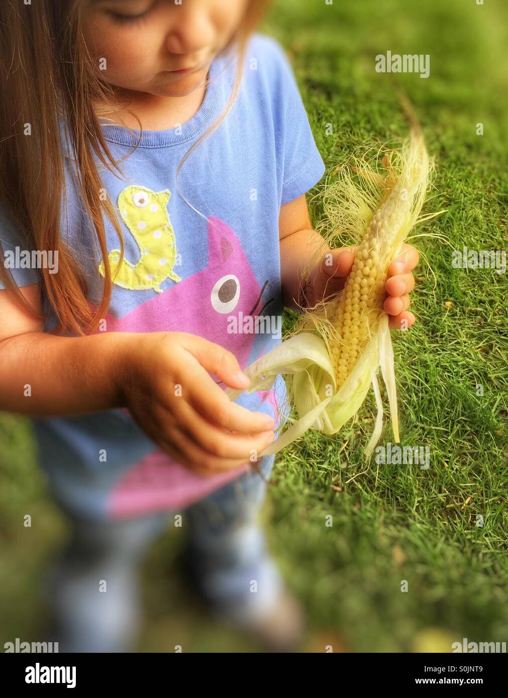 Young Girl Picking Popcorn Stock Photo - Alamy