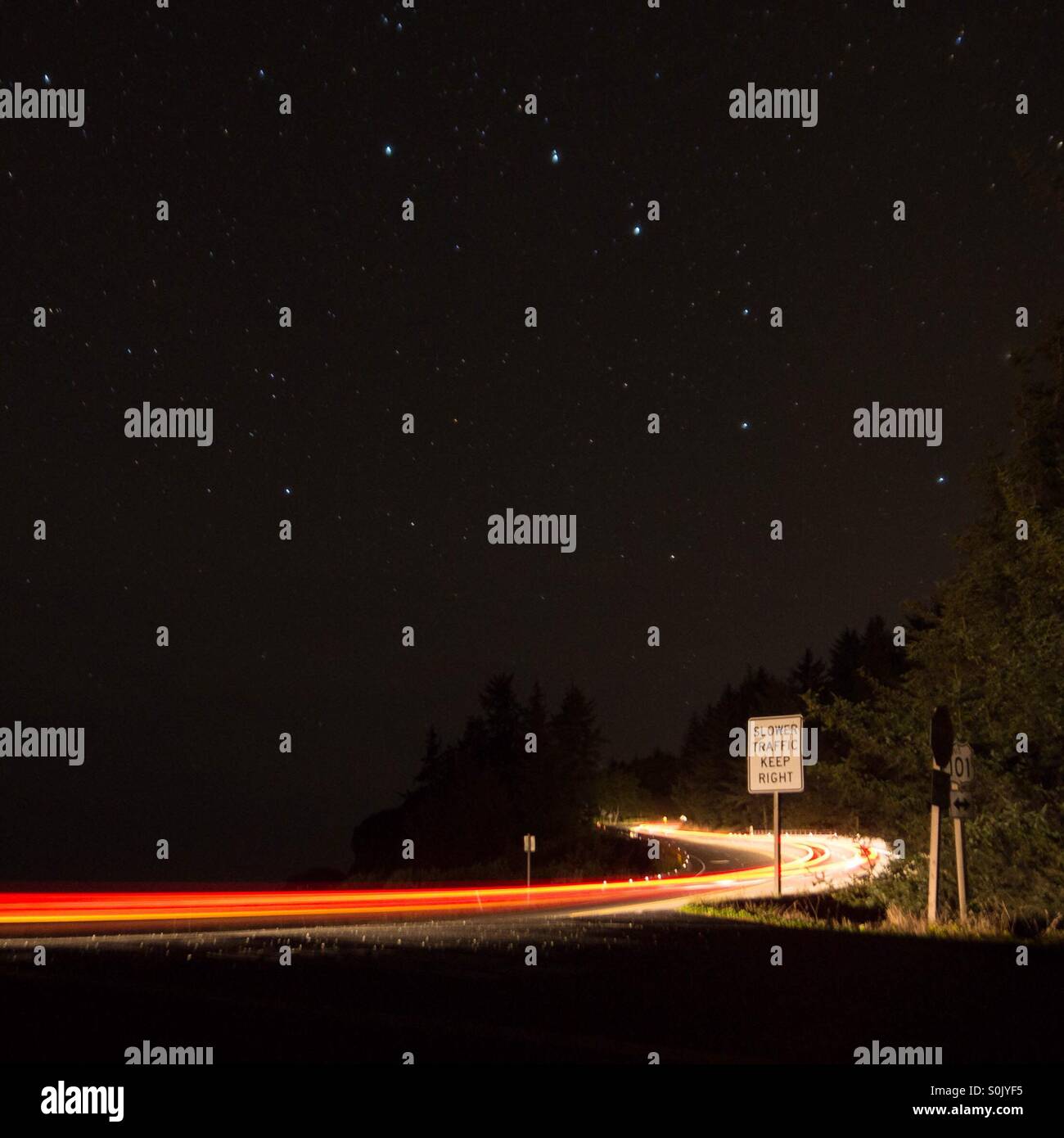 Light trails along highway 101 with the big dipper Stock Photo - Alamy