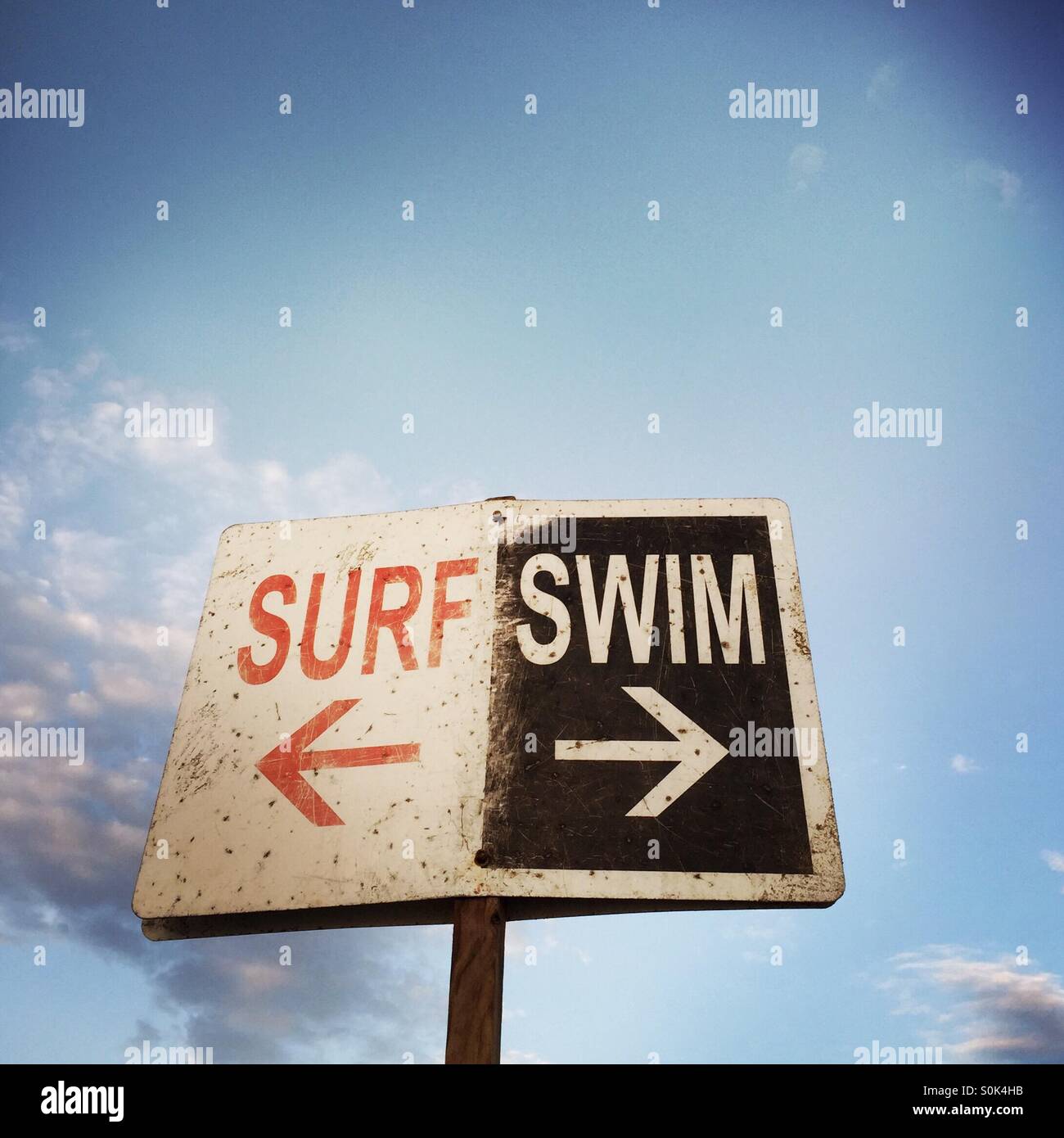 Surf swim sign at the beach. Manhattan Beach, California USA Stock ...