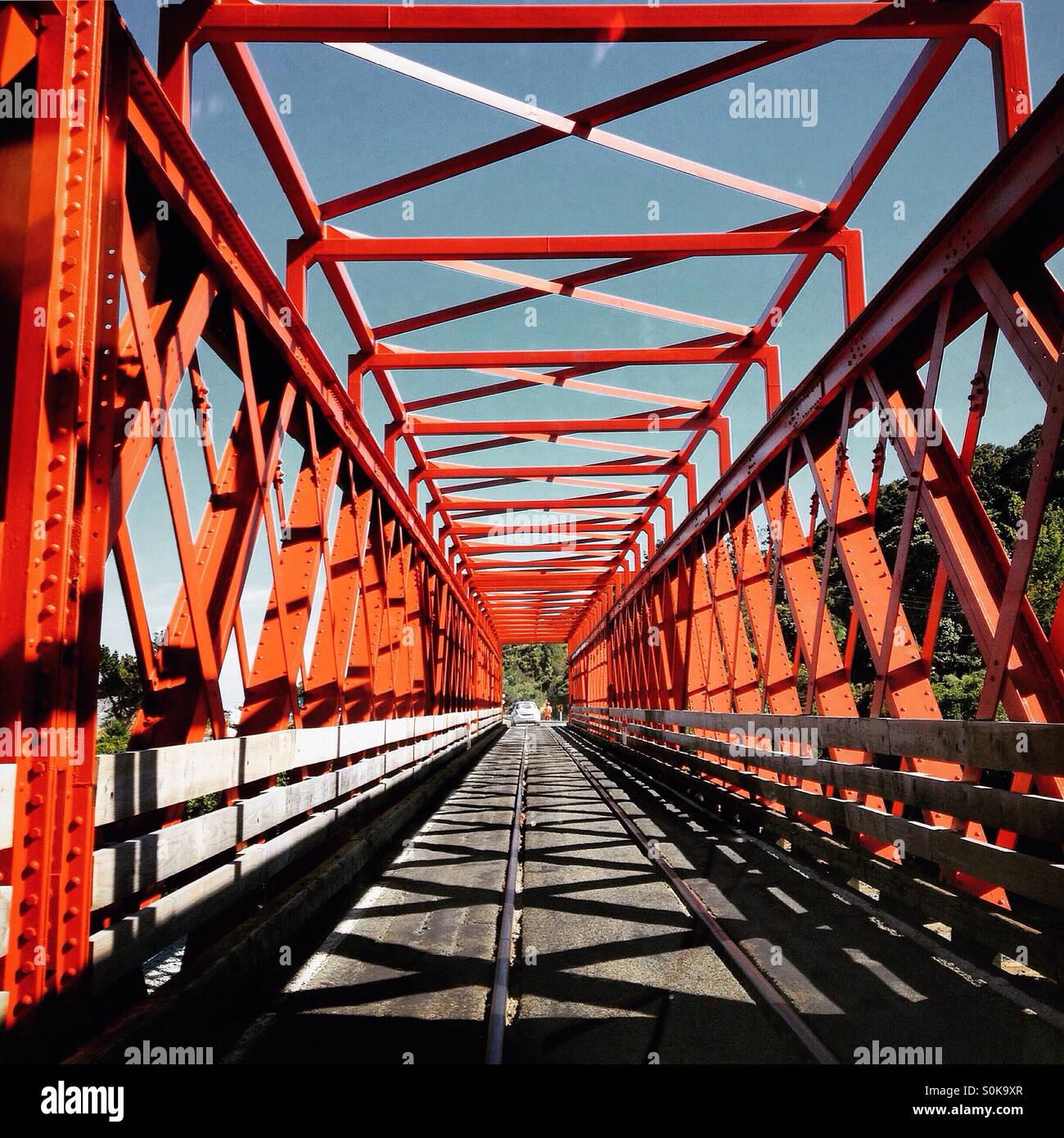 Single line bridge in New Zealand Stock Photo - Alamy