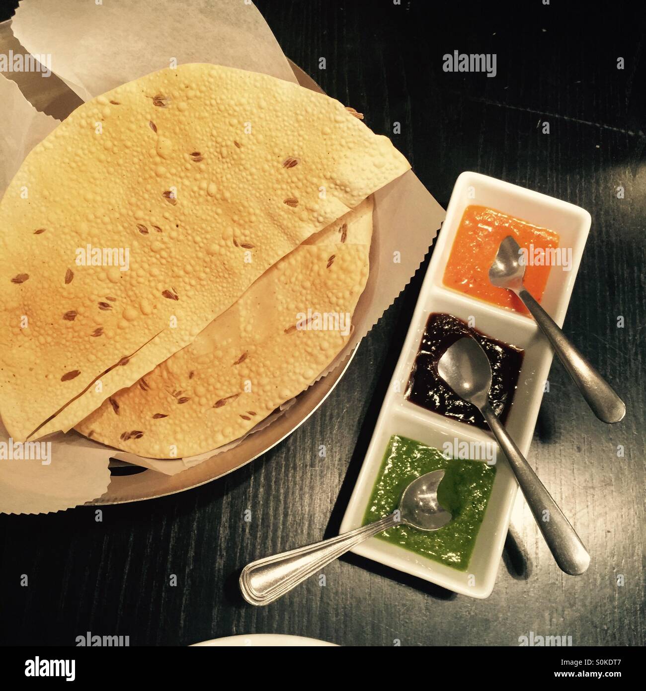 Spice Indian food papad and chutney Stock Photo - Alamy