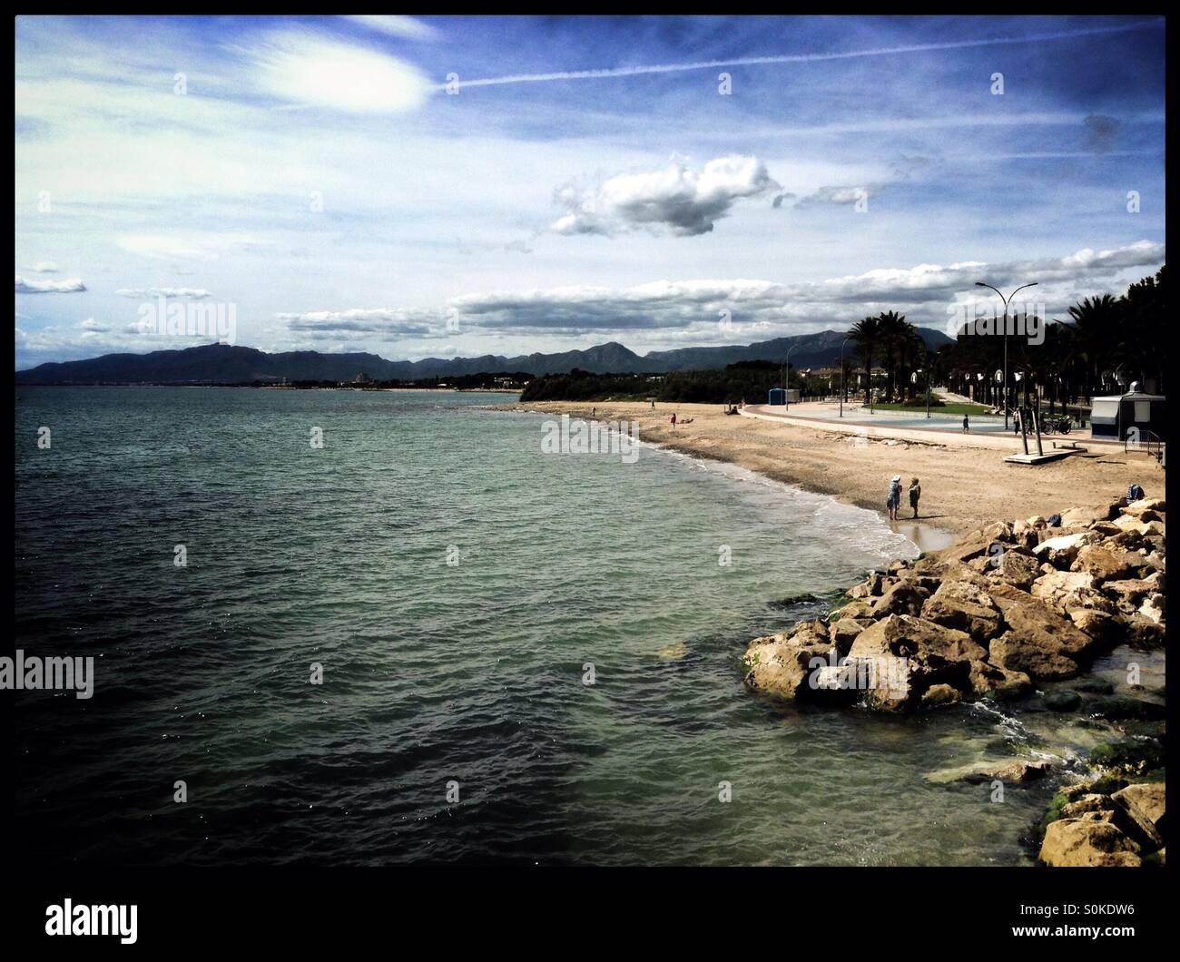 The coastal beach and sea at Cambrils, Spain Stock Photo - Alamy